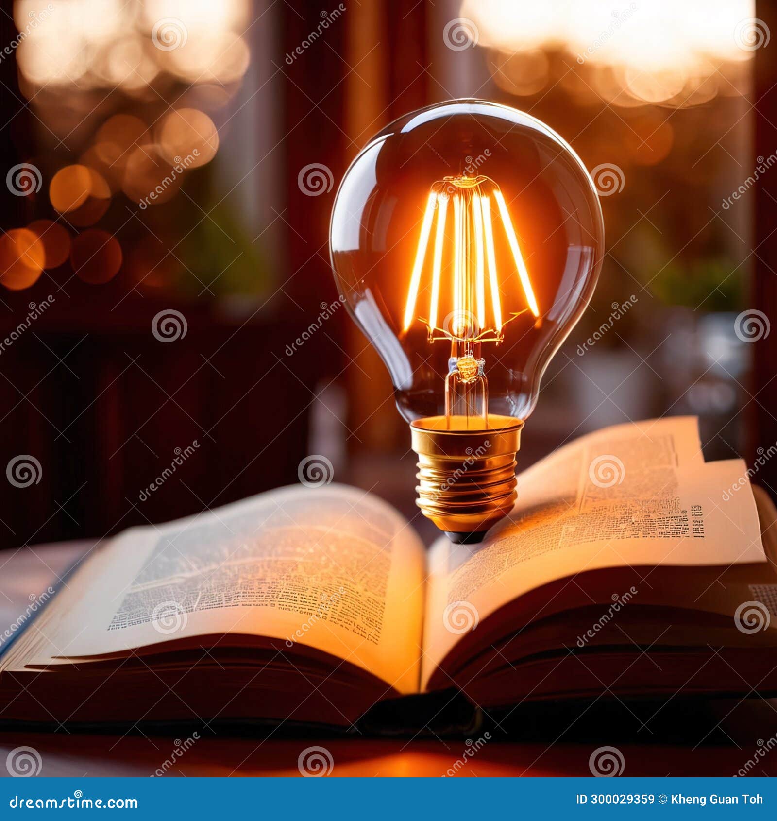 Bright Glowing Lightbulb on Open Book, Showing Enlightenment and ...
