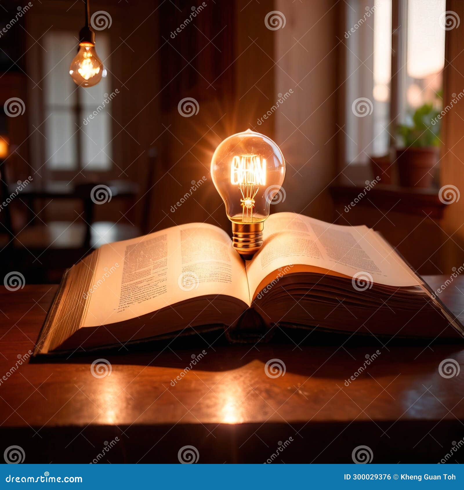Bright Glowing Lightbulb on Open Book, Showing Enlightenment and ...