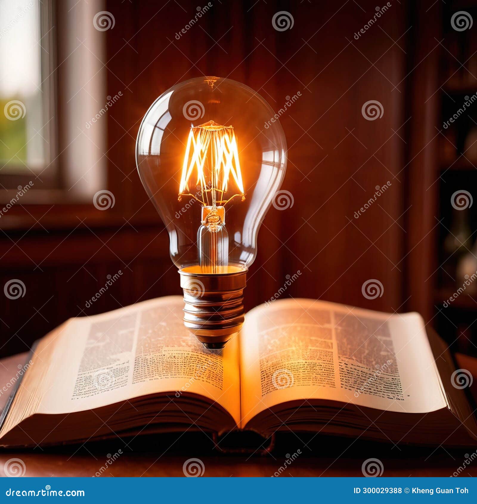 Bright Glowing Lightbulb on Open Book, Showing Enlightenment and ...