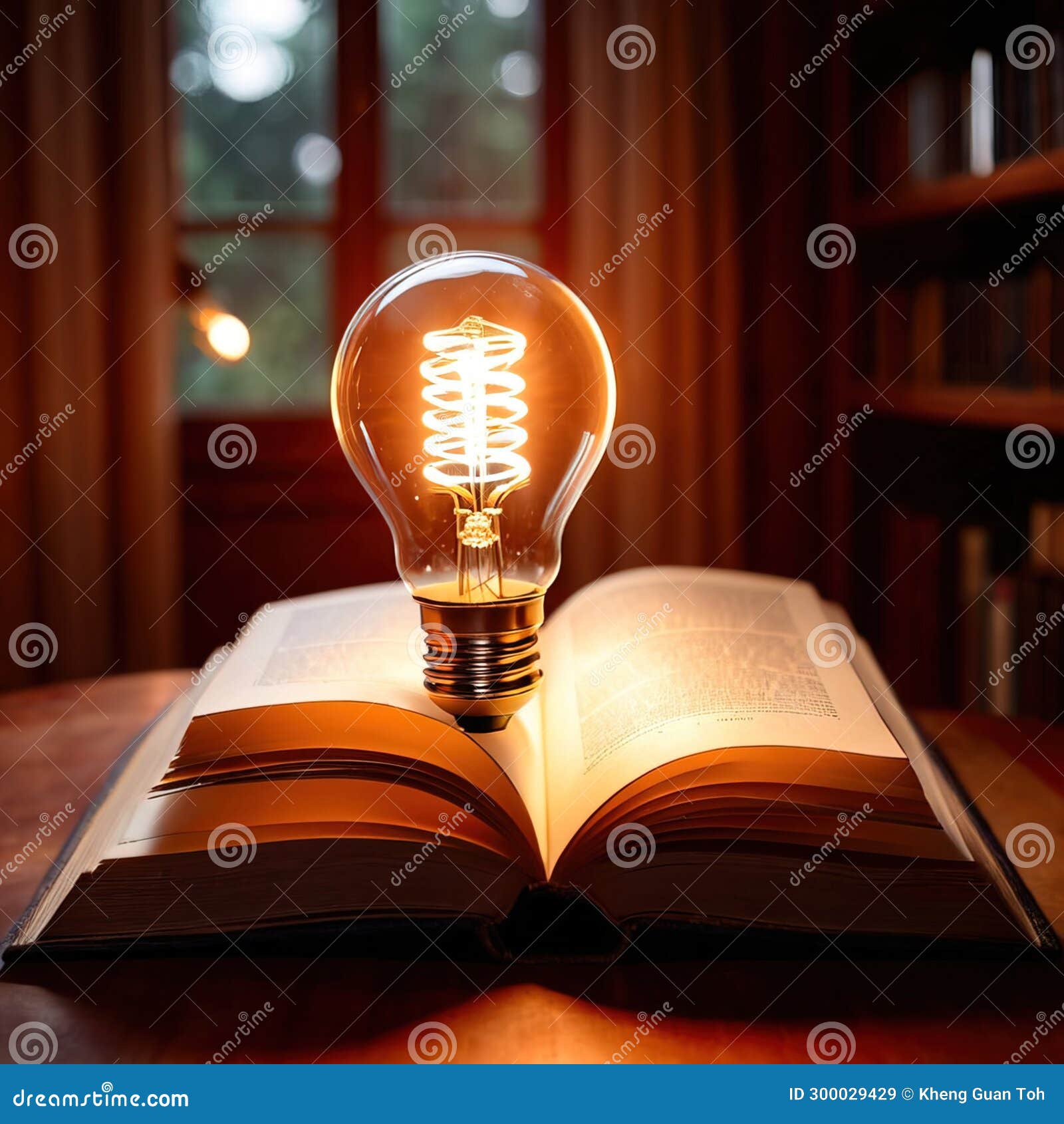 Bright Glowing Lightbulb on Open Book, Showing Enlightenment and ...