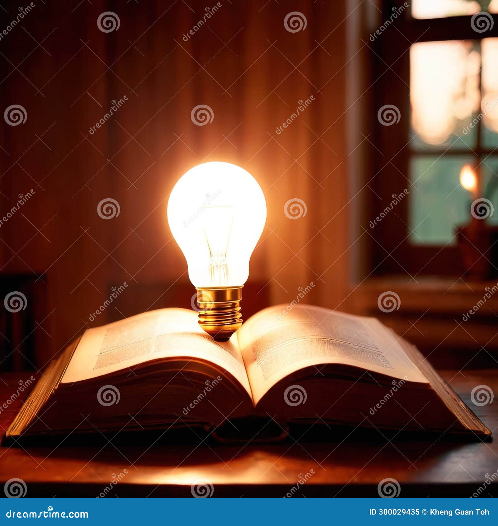 Bright Glowing Lightbulb on Open Book, Showing Enlightenment and ...