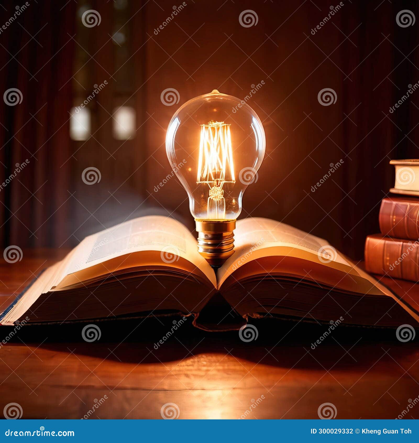 Bright Glowing Lightbulb on Open Book, Showing Enlightenment and ...