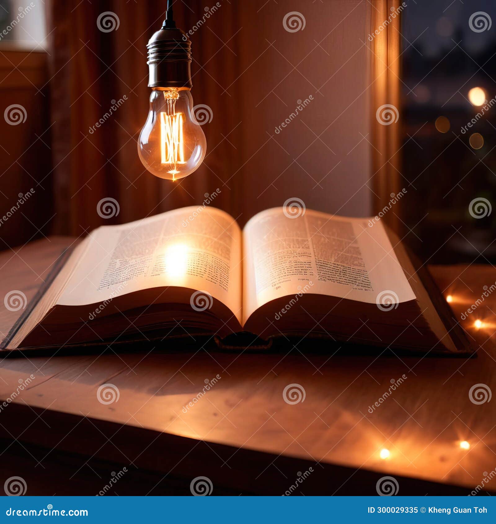 Bright Glowing Lightbulb on Open Book, Showing Enlightenment and ...