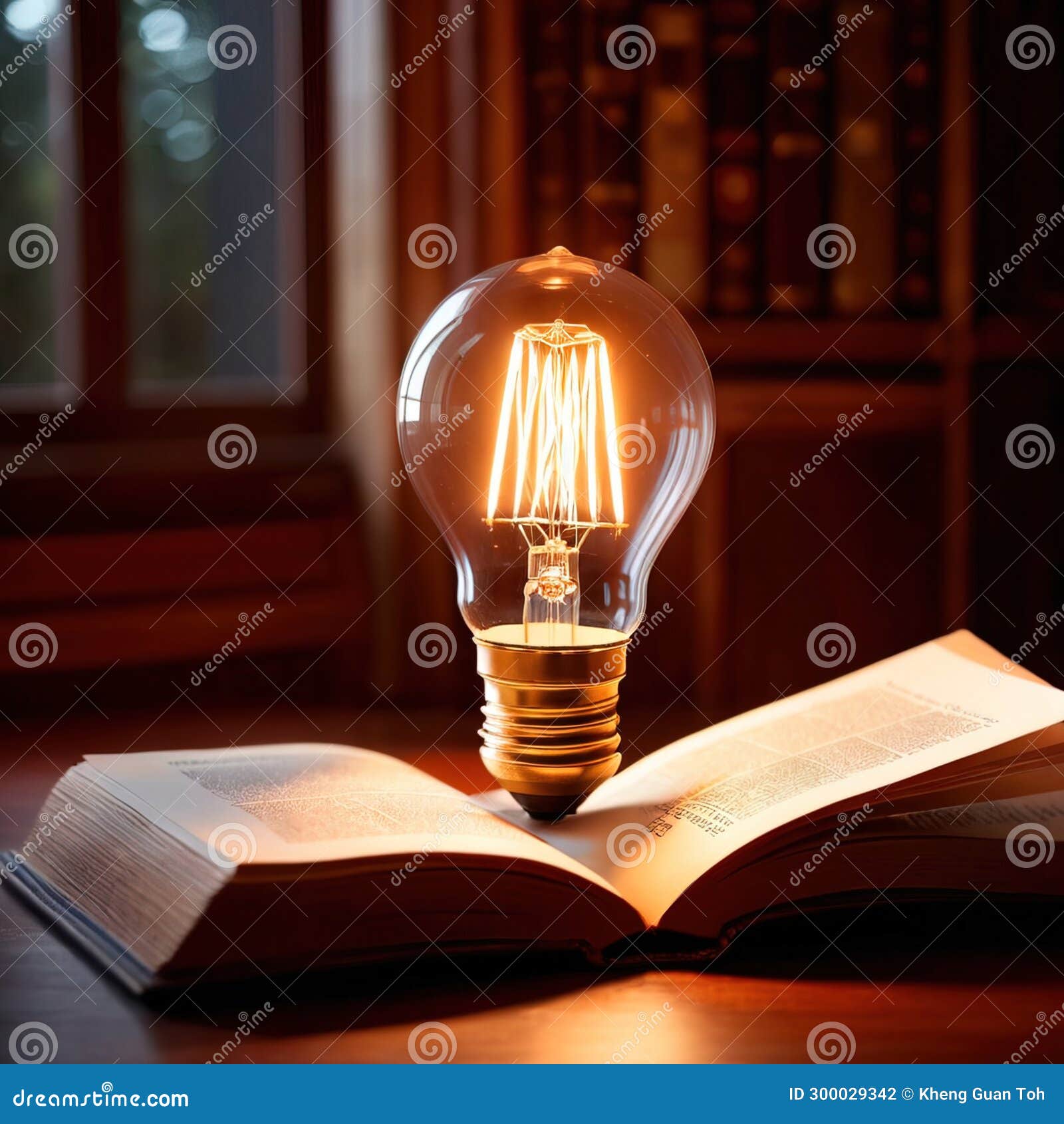 Bright Glowing Lightbulb on Open Book, Showing Enlightenment and ...