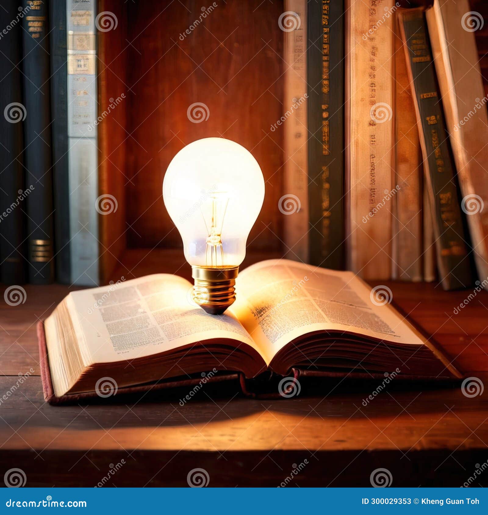 Bright Glowing Lightbulb on Open Book, Showing Enlightenment and ...