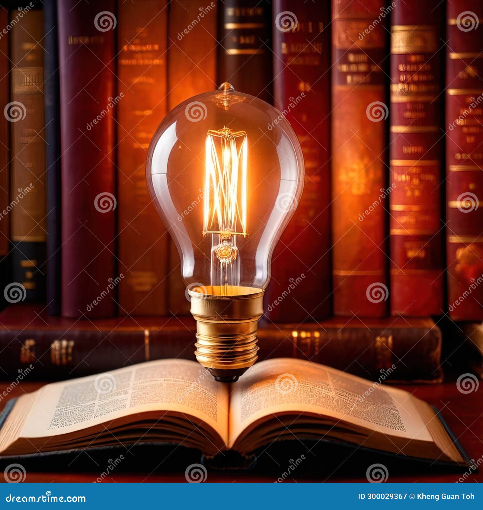Bright Glowing Lightbulb on Open Book, Showing Enlightenment and ...