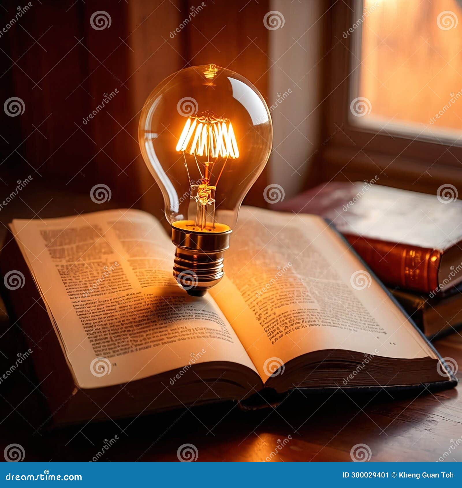Bright Glowing Lightbulb on Open Book, Showing Enlightenment and ...