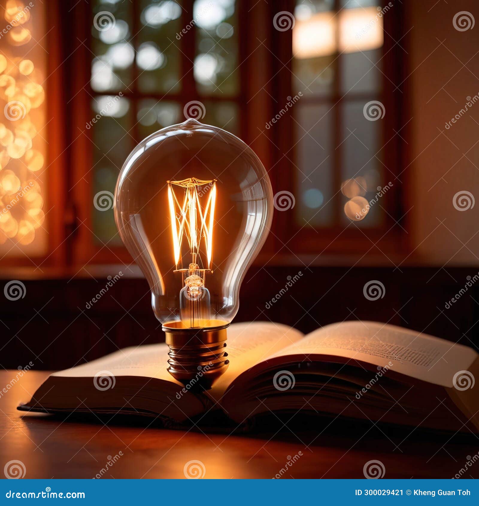 Bright Glowing Lightbulb on Open Book, Showing Enlightenment and ...