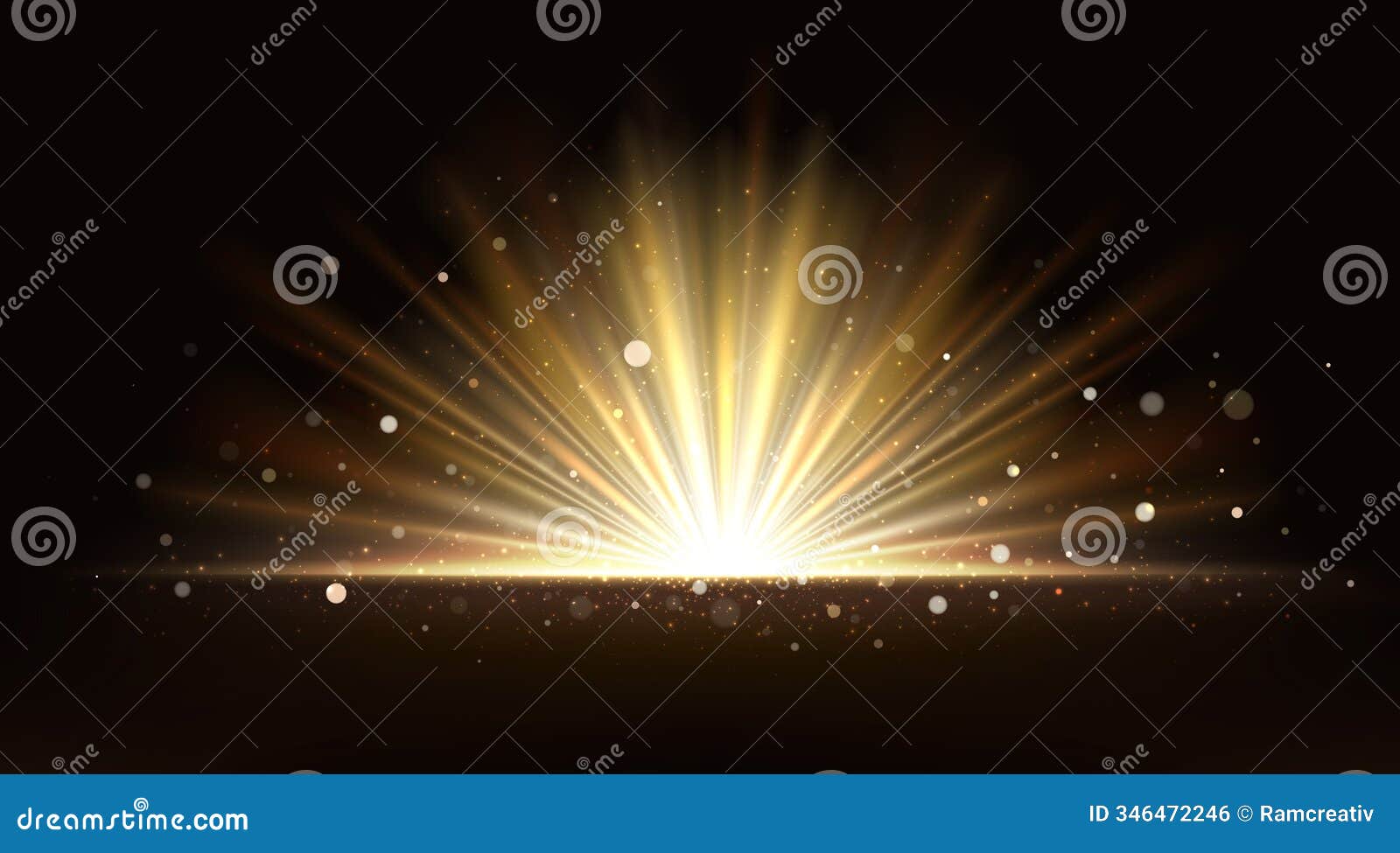 Bright Golden Flash with Rays of Light, Glare, Dust. Lighting Effect ...