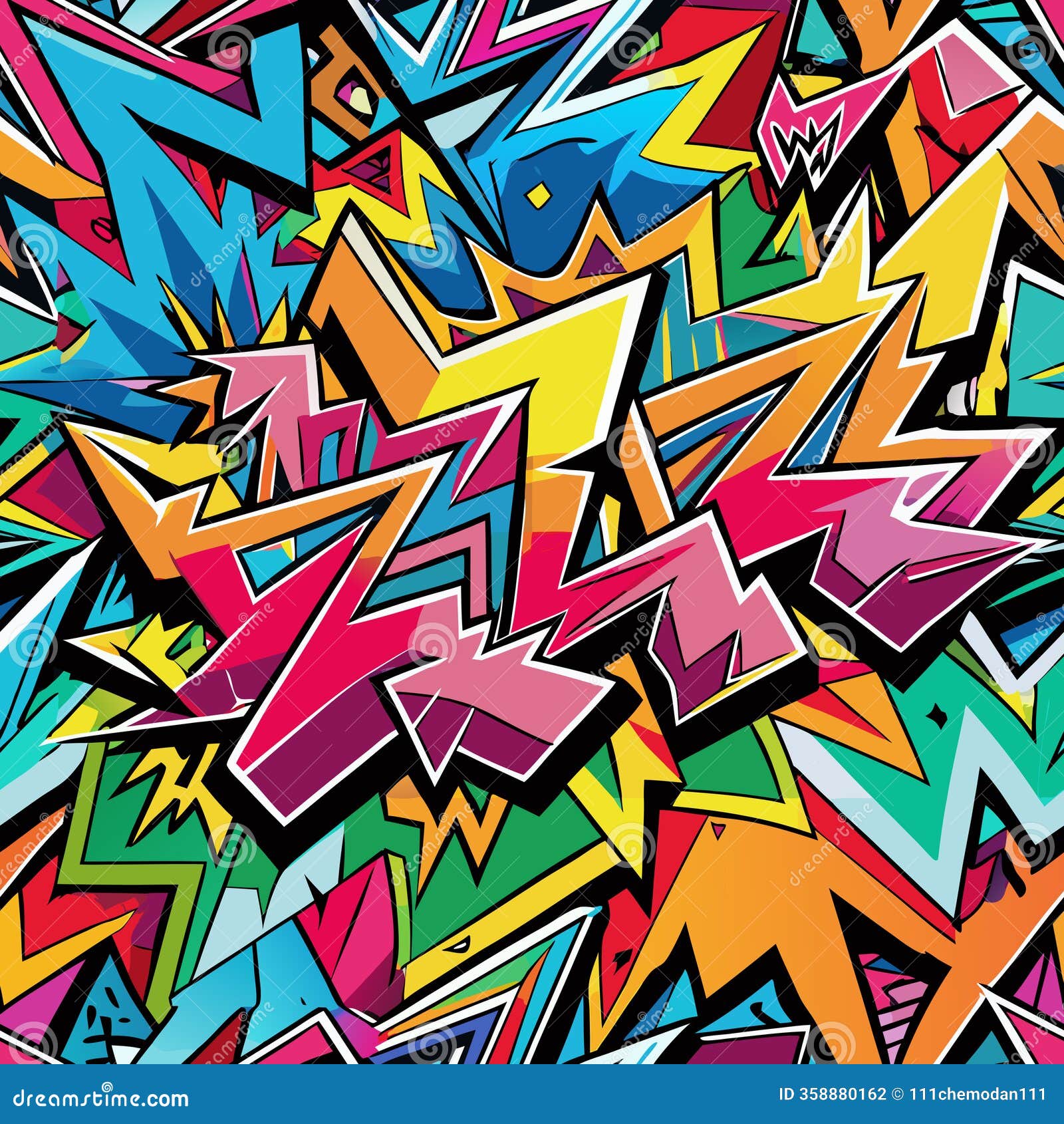 Bright Graffiti Art with Overlapping Letters and Vivid Patterns Stock Illustration ...