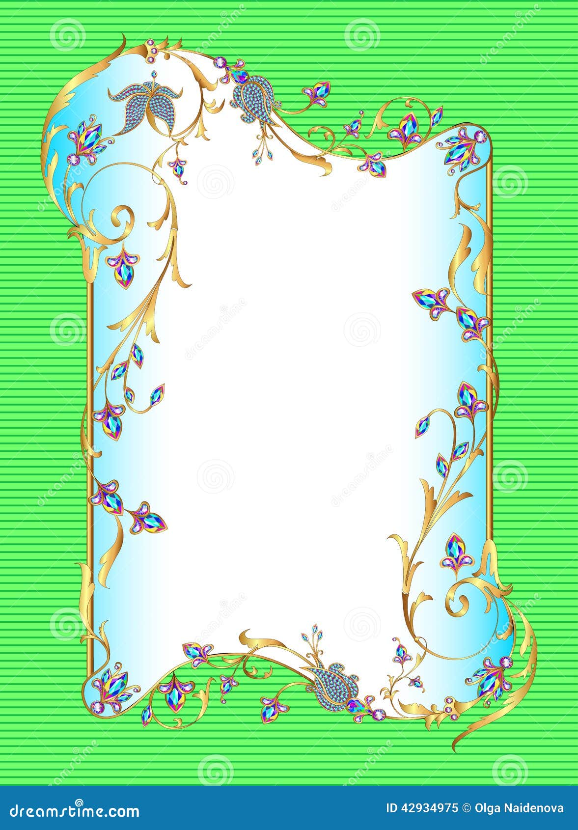 Bright Green Background Floral Frame with Gems Stock Vector ...