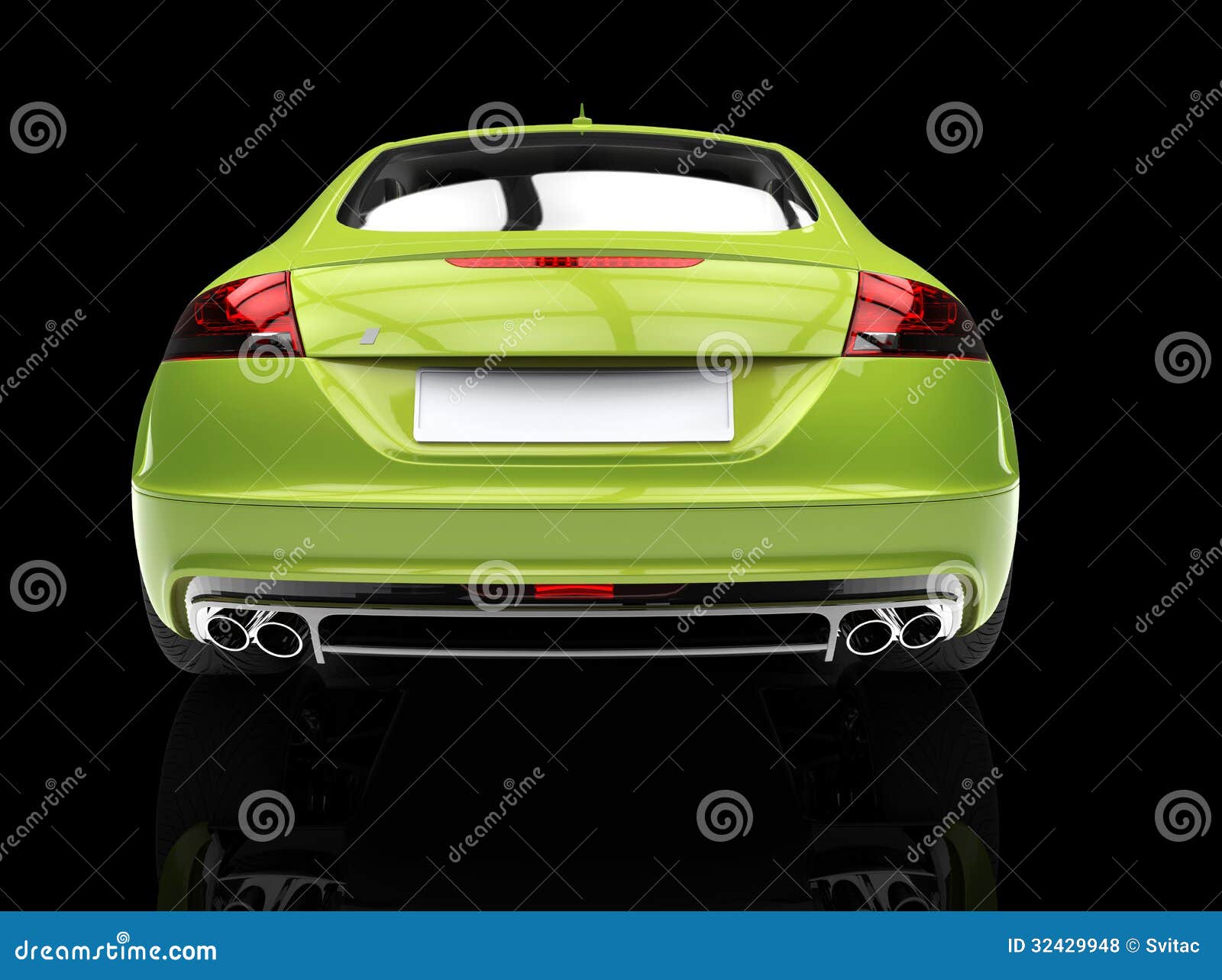 Bright Green Car on Black Background Back View Stock Illustration ...