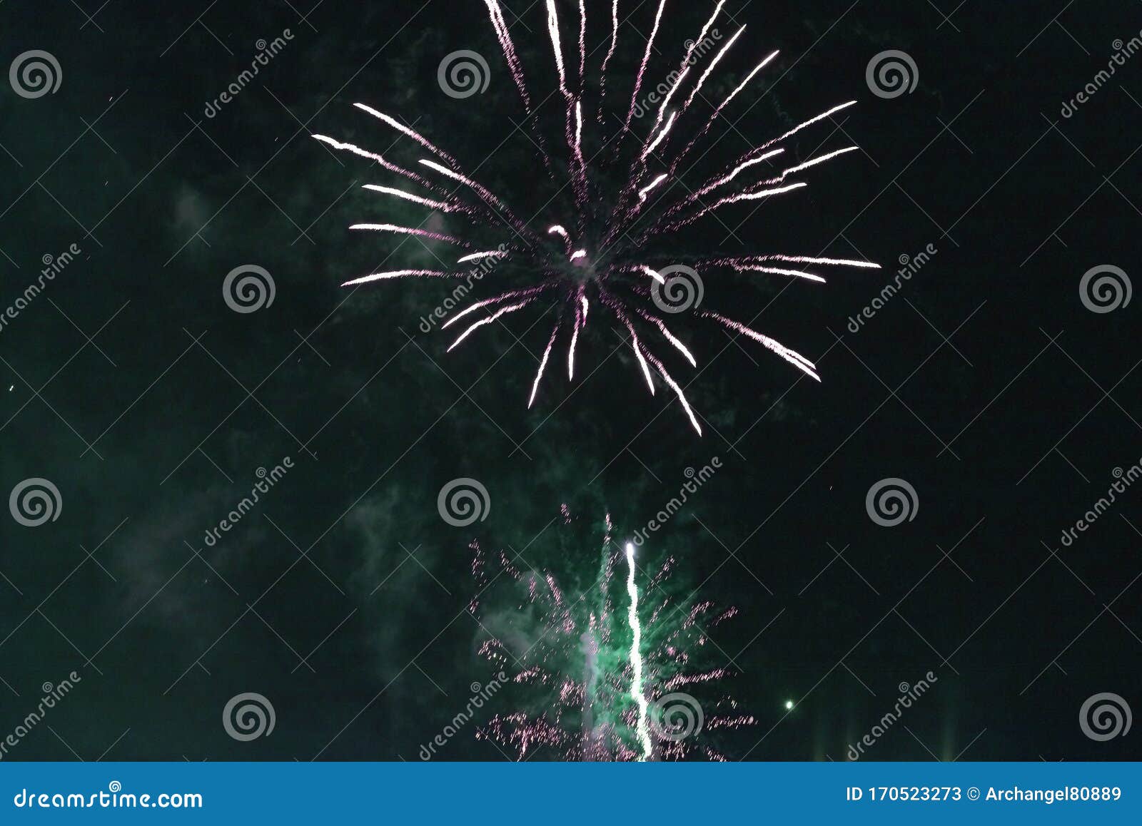Bright Green Fireworks Against the Dark Sky Stock Image - Image of ...