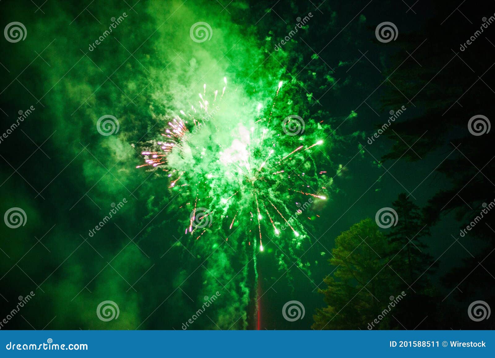 Bright Green Fireworks in the Night Sky Stock Image - Image of explode ...