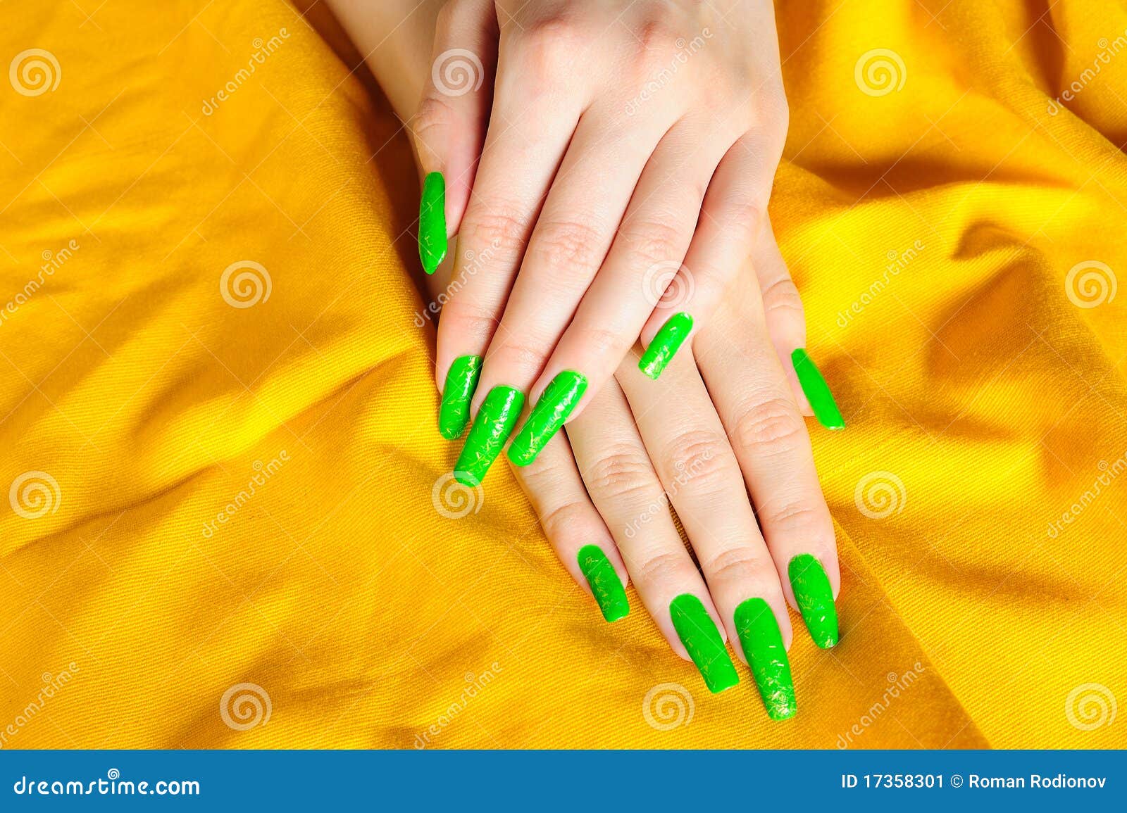 Bright Green Manicure on Real Nails Stock Image - Image of nails ...