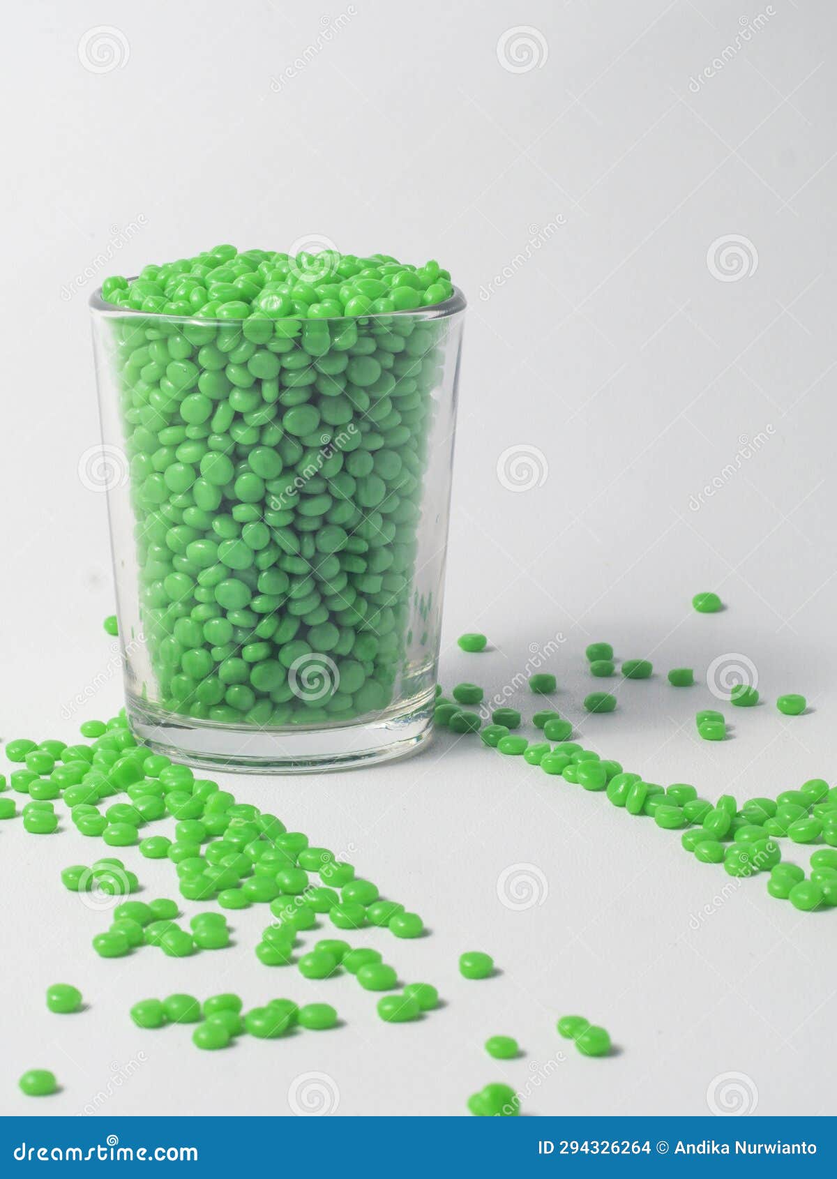 Bright Green Masterbatch, in a Glass Cup on a White Background. this ...