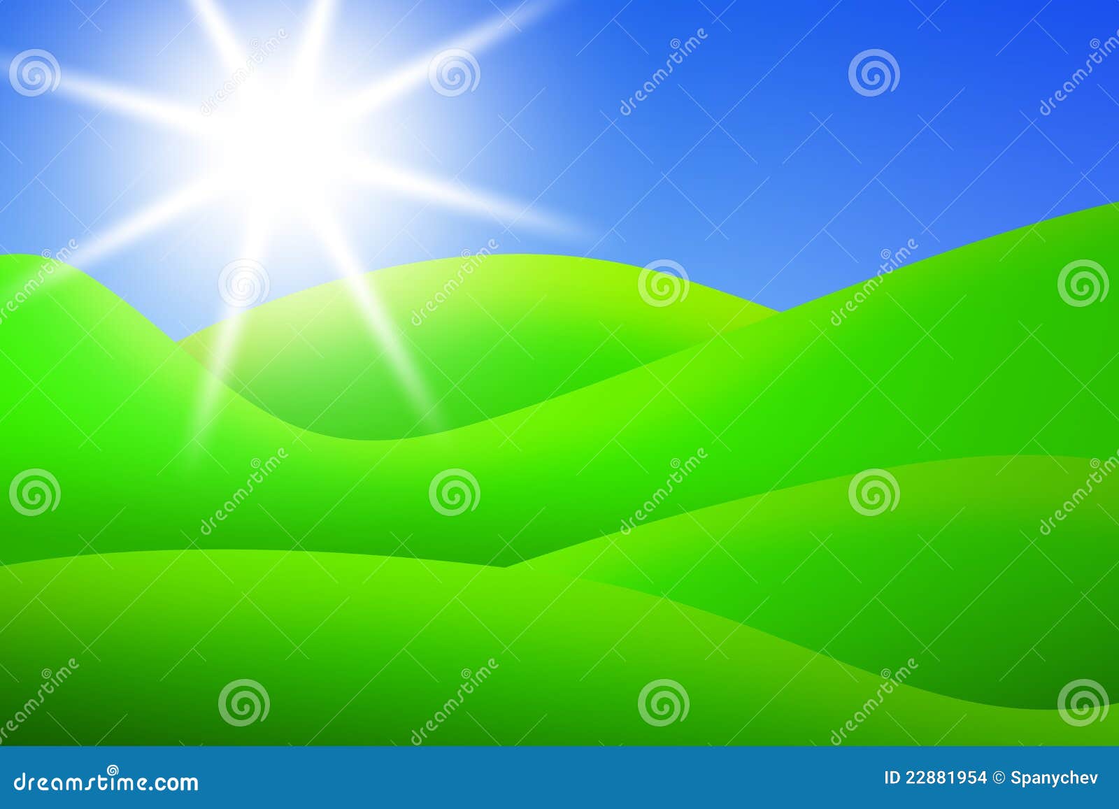 Bright Green Meadows and Sun Stock Illustration - Illustration of ...