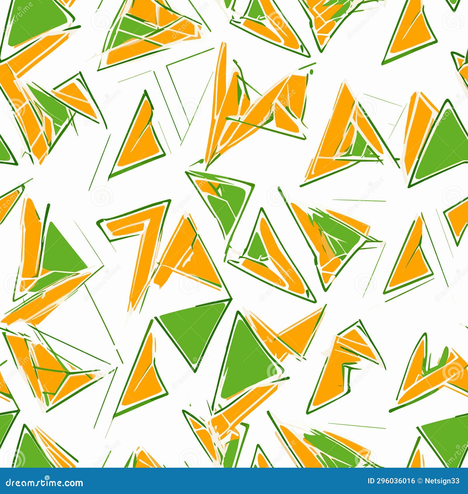 Bright Green and Orange Triangles Seamless Pattern in Hand-drawn Style ...