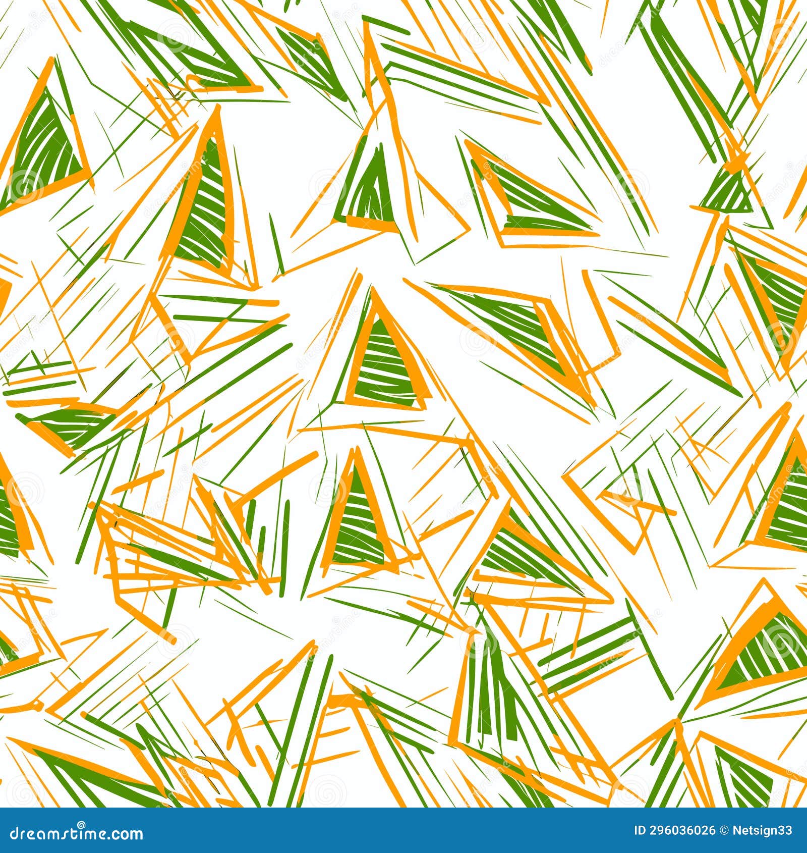 Bright Green and Orange Triangles Seamless Pattern in Hand-drawn Style ...