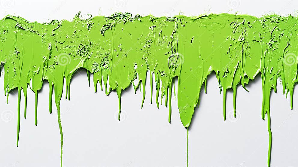Vibrant Green Paint Dripping Artistically on a White Surface Creating ...
