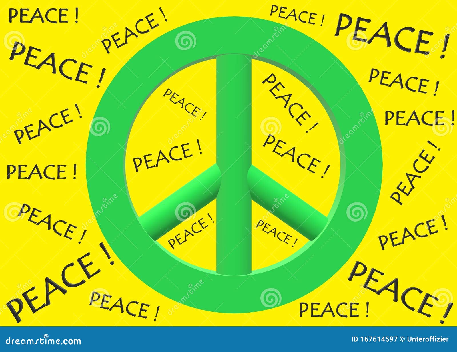 A Bright Green Peace Symbol Against a Backdrop of the Word PEACE Bright ...