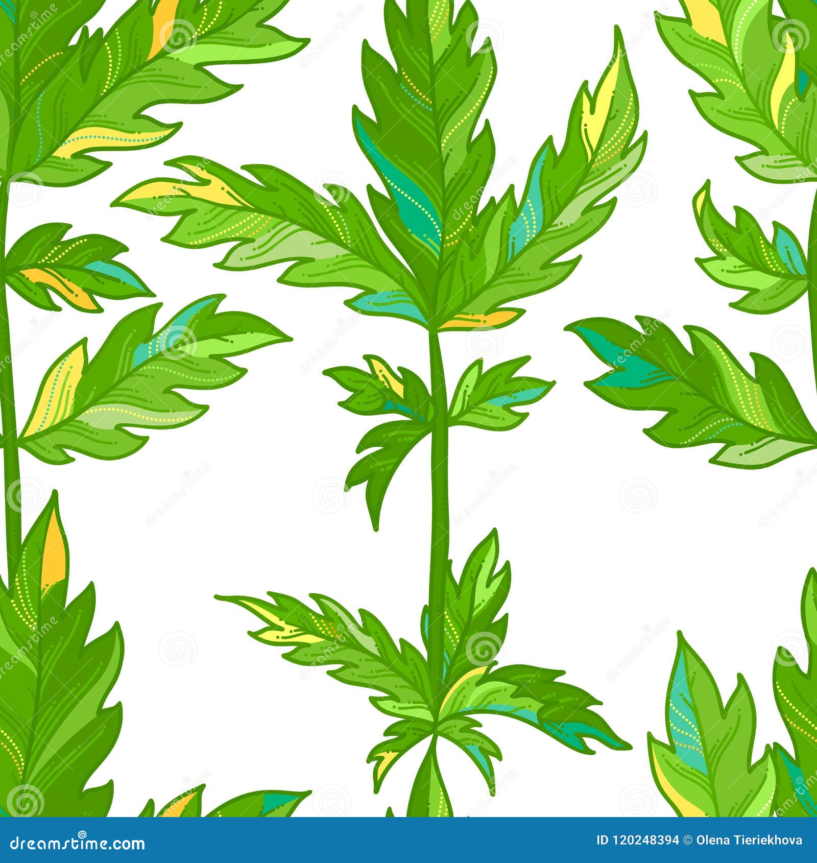 Vector Seamless Pattern of Leaves. Stock Vector - Illustration of green ...