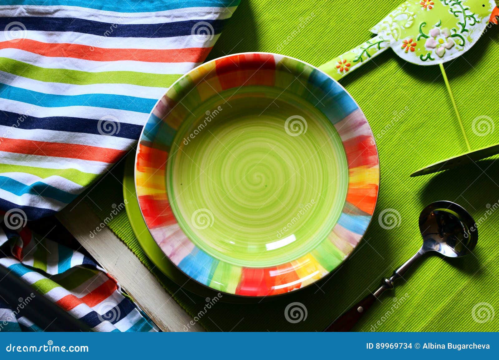 Bright Green Plates on Green, High-angle View Stock Photo - Image of ...