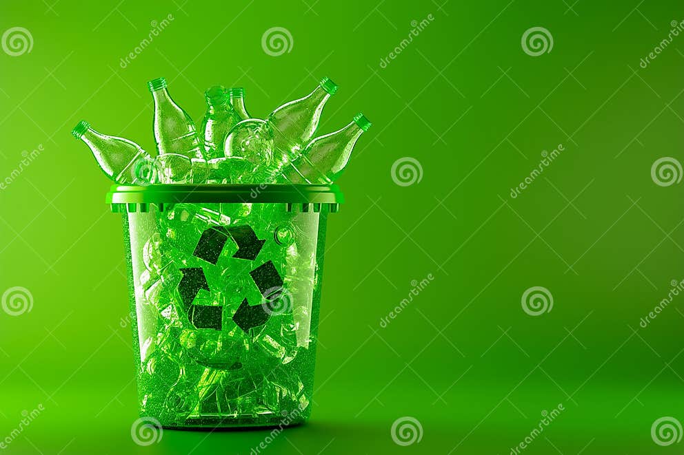 A Bright Green Recycling Bin is Overflowing with Empty Plastic Bottles ...
