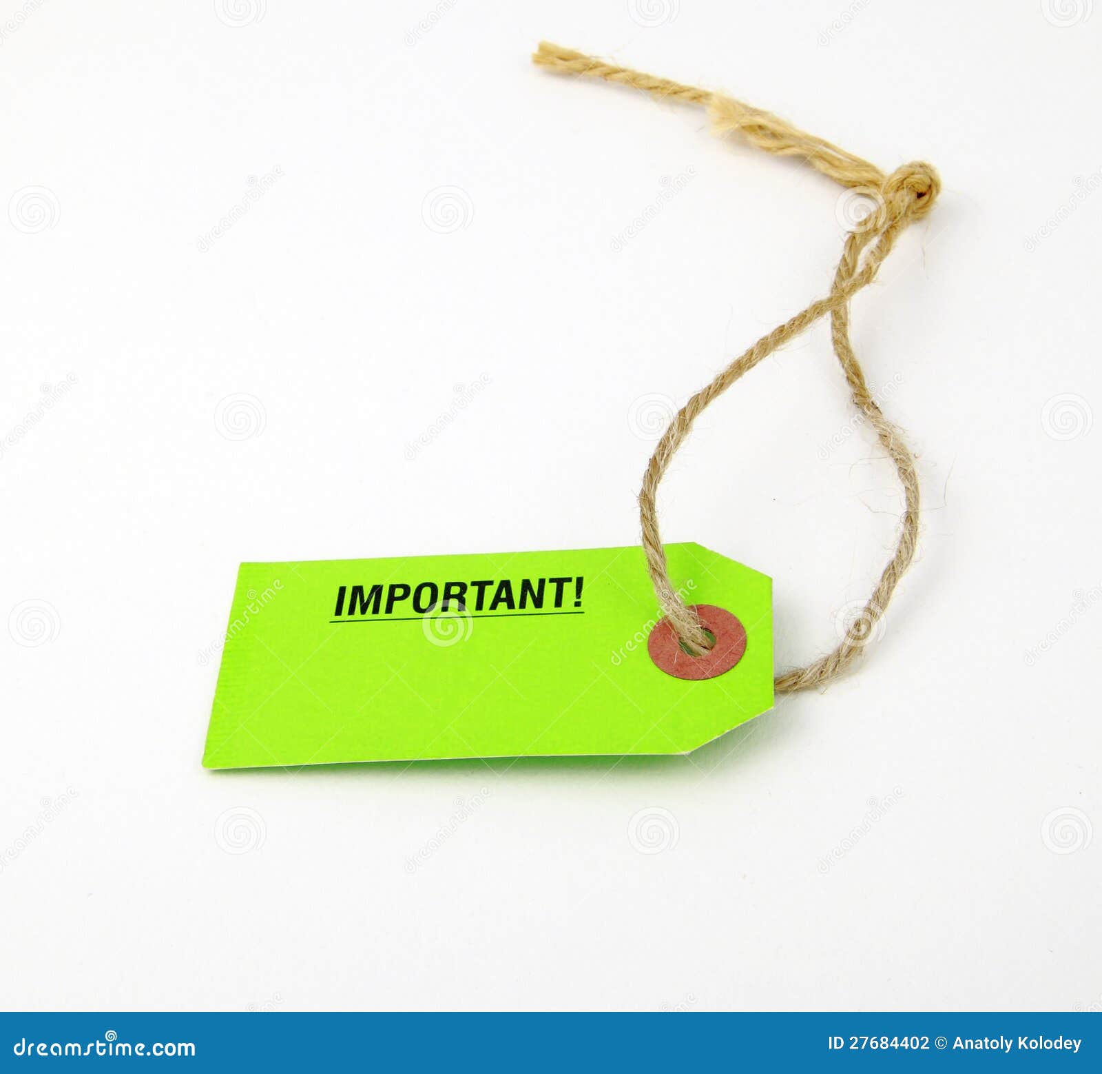 Bright Green Reminder Tag with Twine Stock Photo - Image of delivery ...