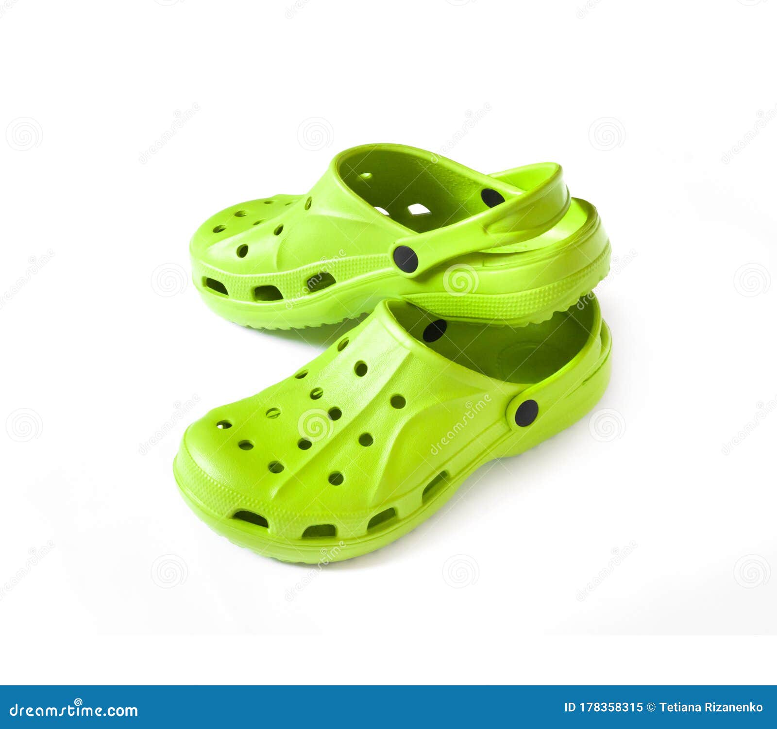 Bright Green Rubber Clogs Isolated on White Stock Image - Image of ...
