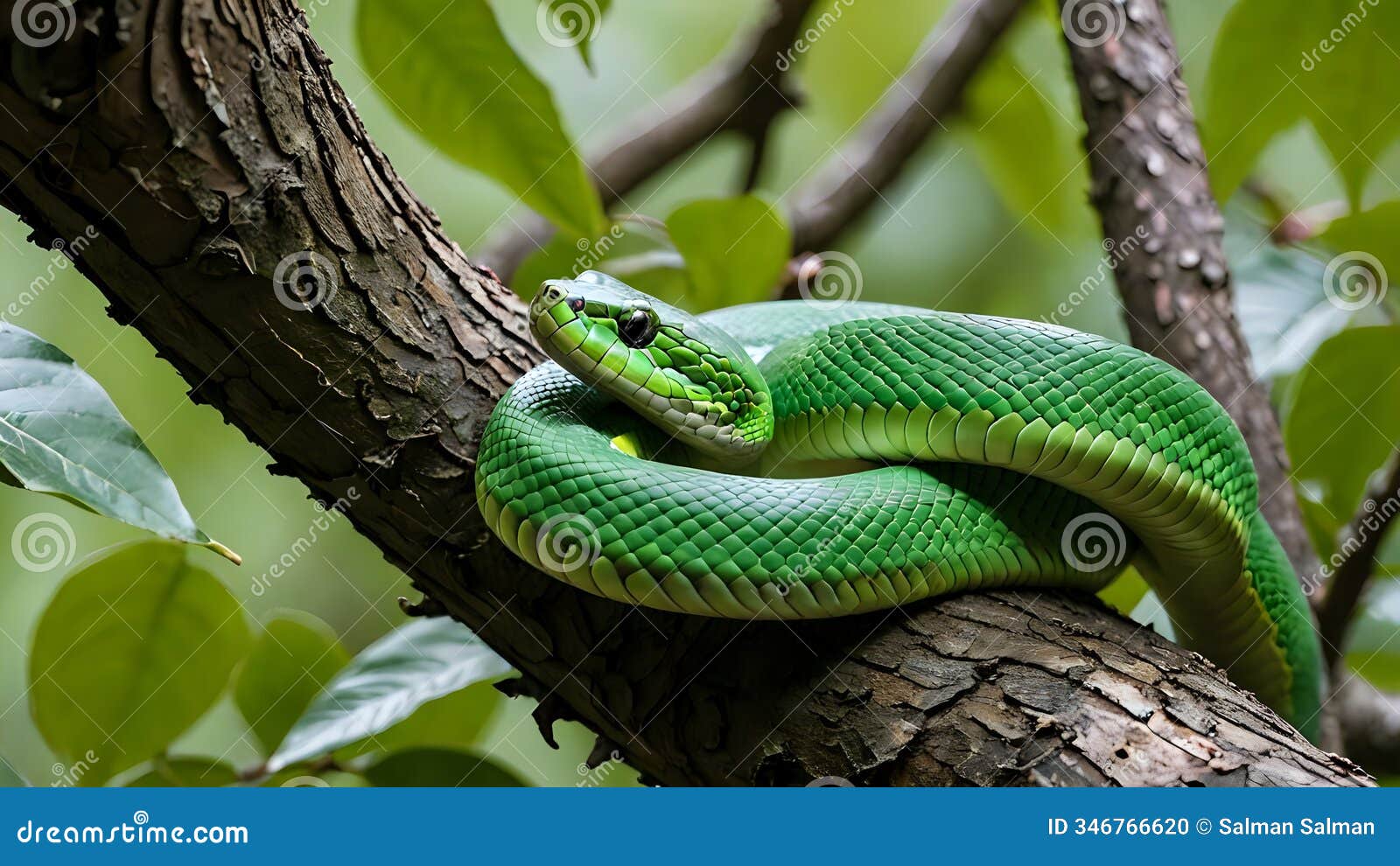 Bright Green Snake with Jungle Background Stock Photo - Image of jungle ...