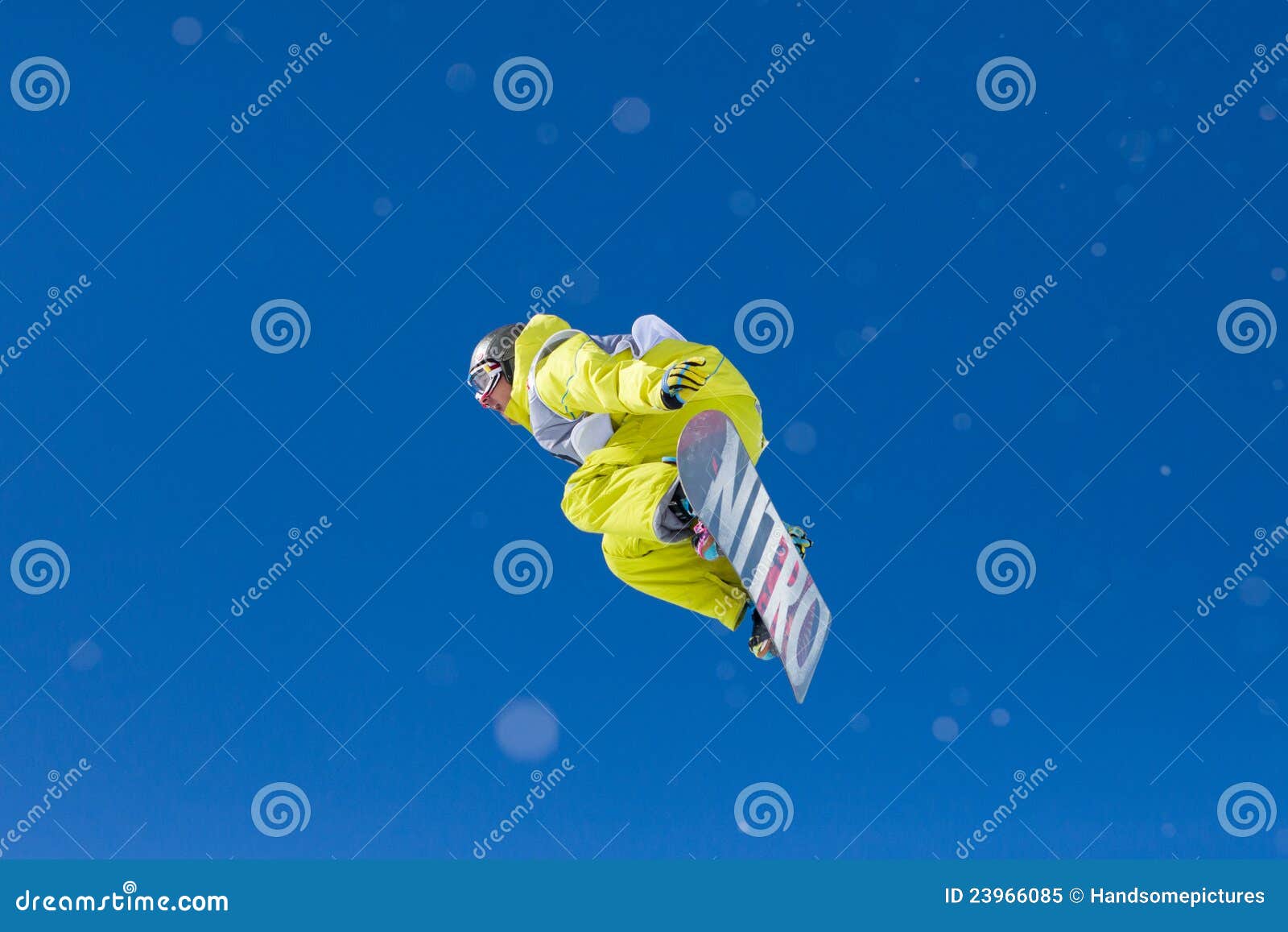 Bright Green Snowboarder Mid Air Side View Editorial Image - Image of ...