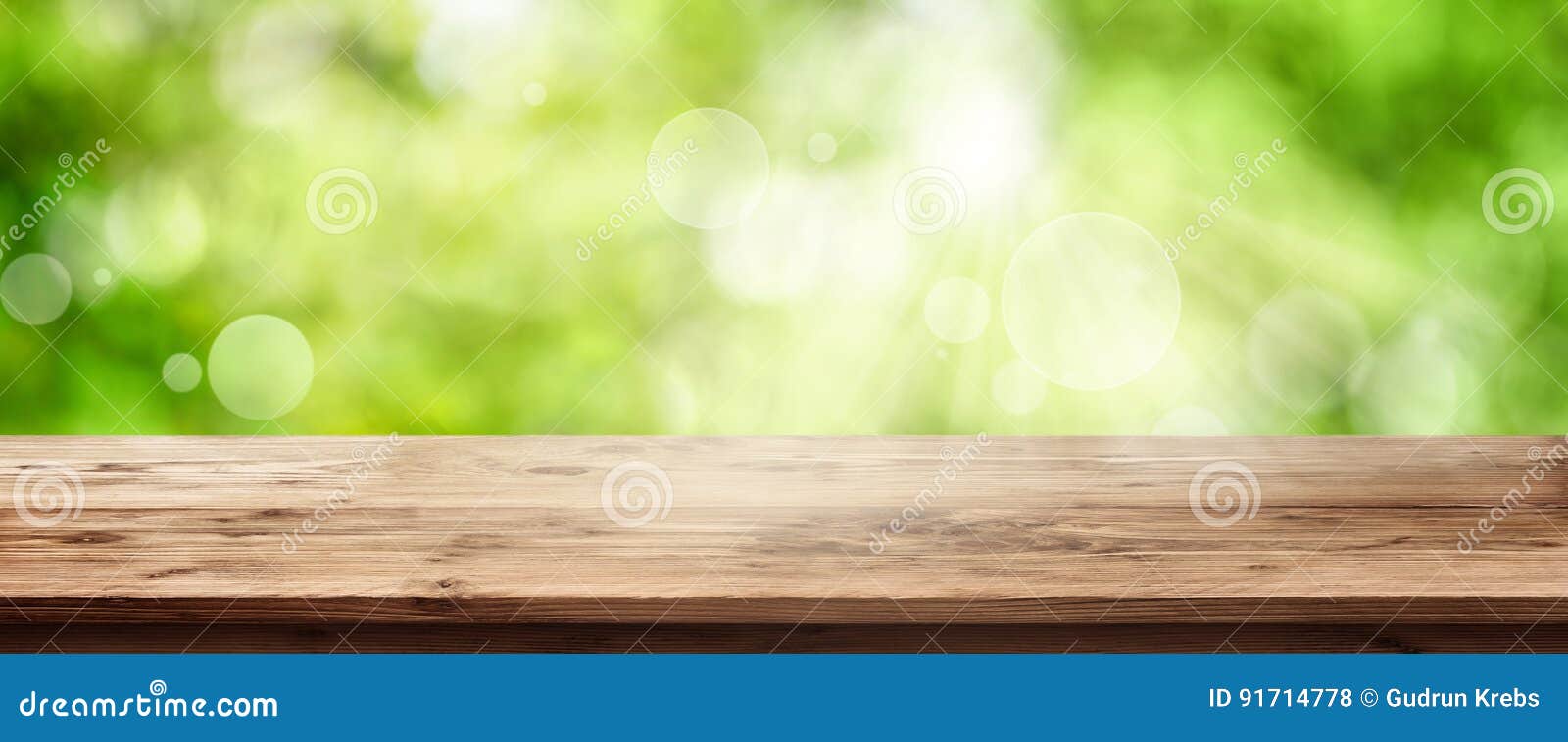 Bright Green Spring Background with Table Stock Photo - Image of depth ...