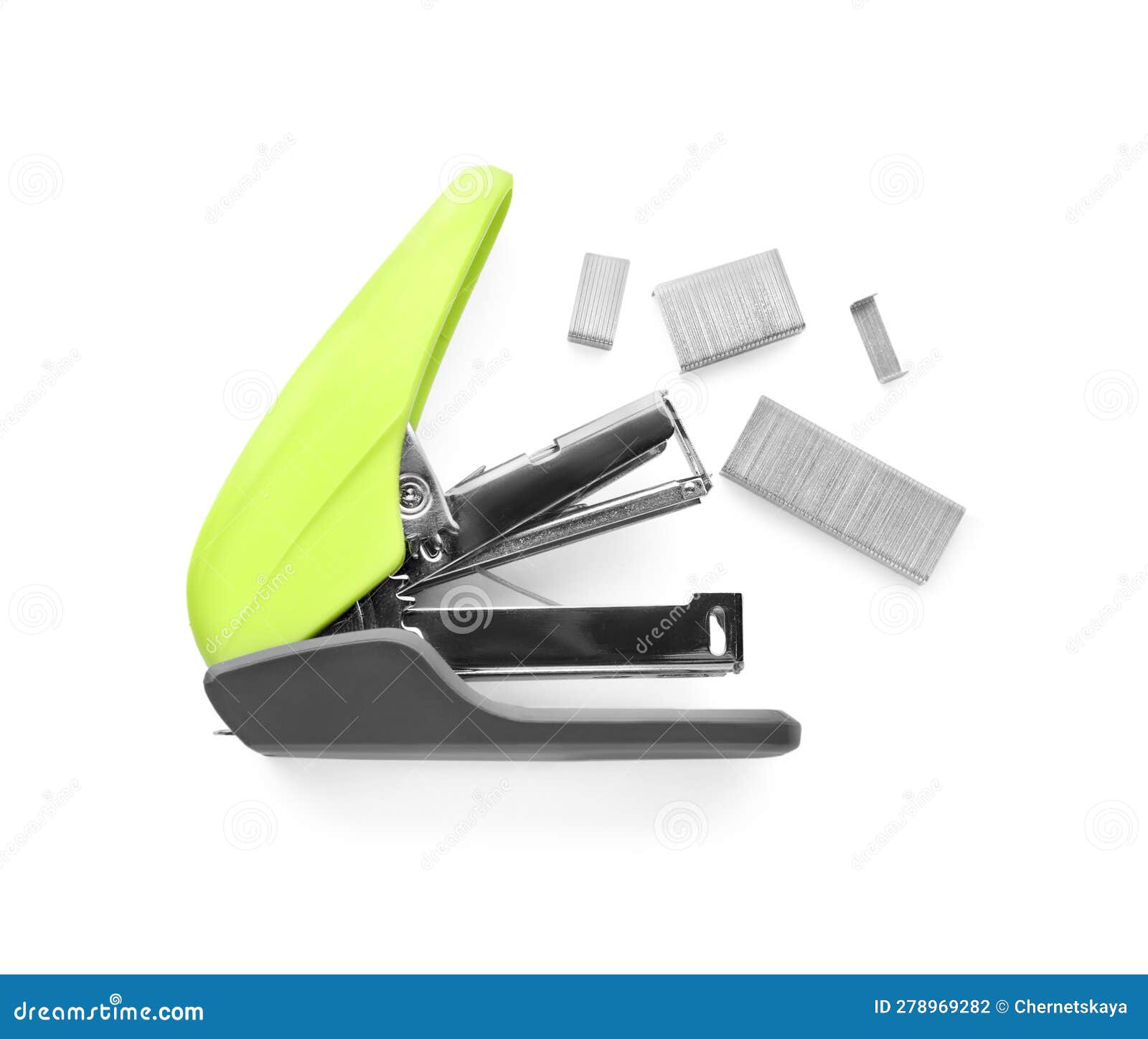 Bright Green Stapler with Staples Isolated on White, Top View Stock ...