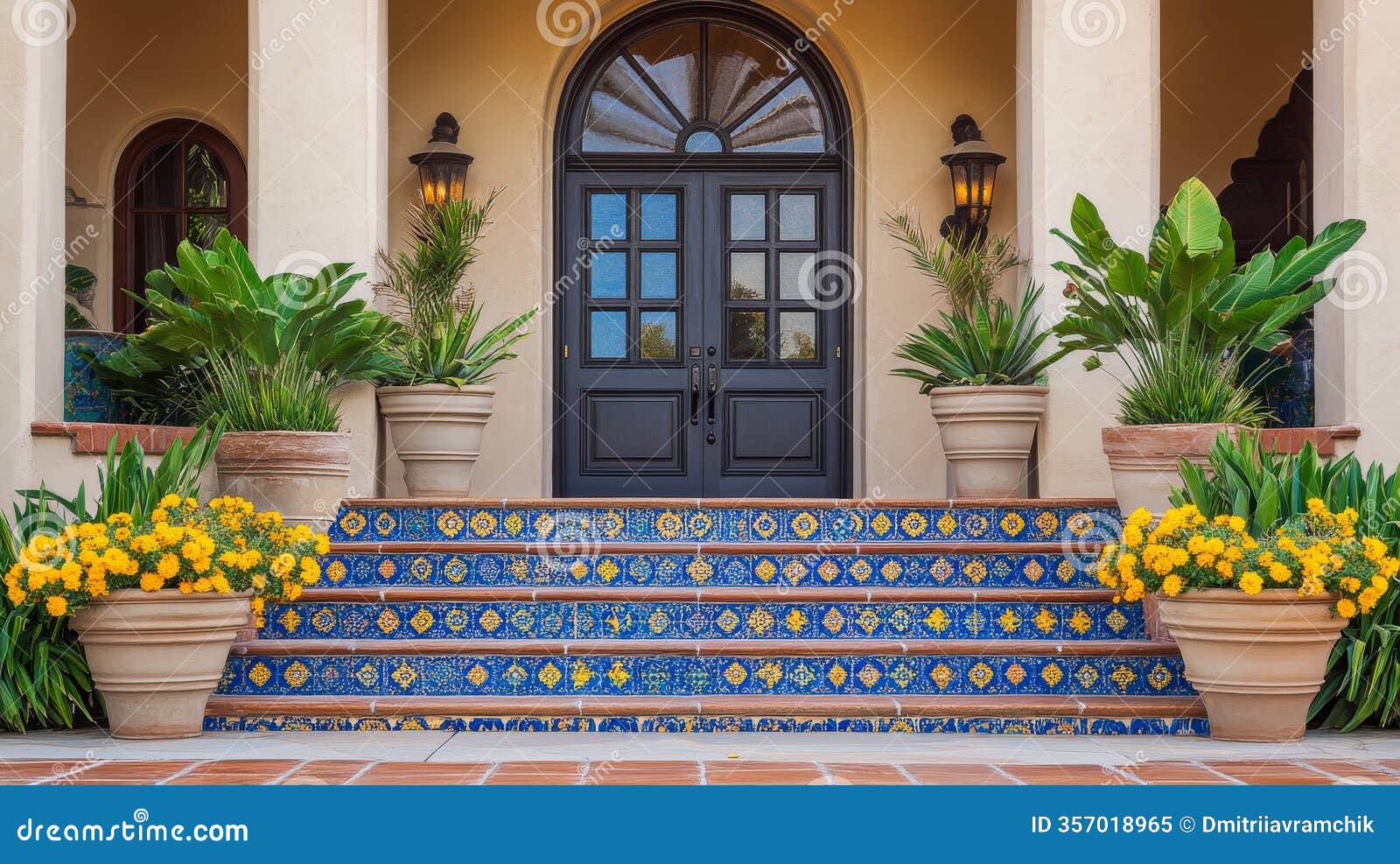 Hacienda Style Mexican Architecture Corridor Opening Toward Courtyard ...