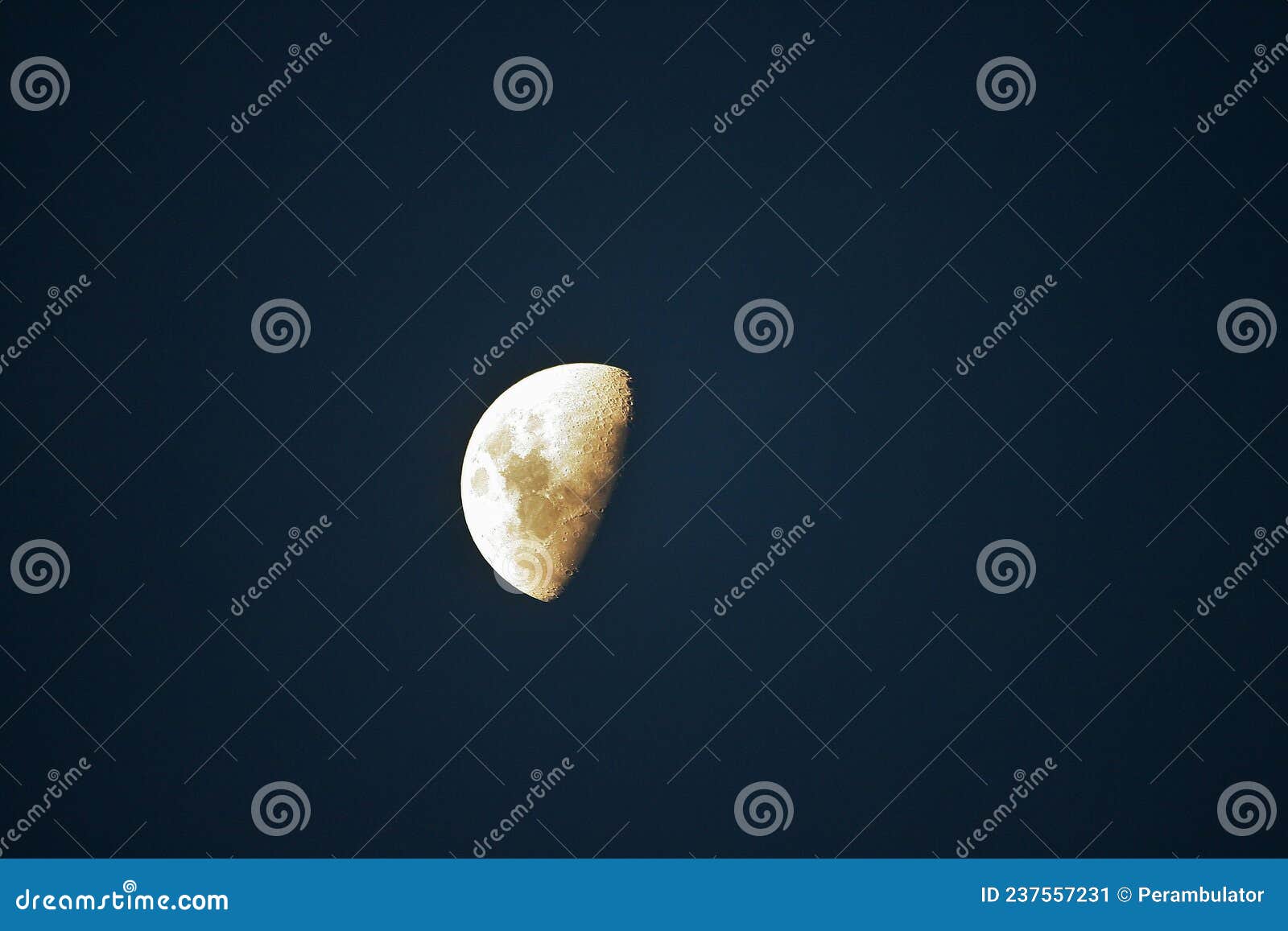 BRIGHT HALF MOON in a DARK SKY Stock Image - Image of growing, gibbous ...