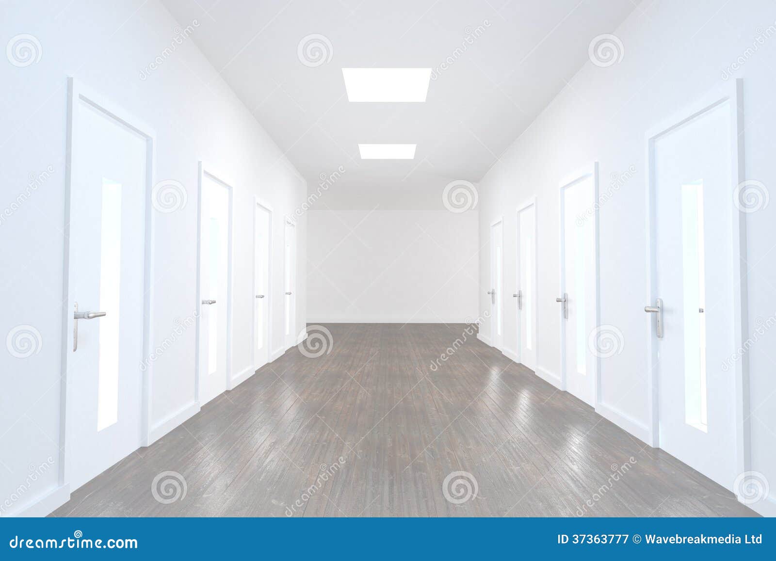 Bright Hallway with Several Doors Stock Illustration - Illustration of ...