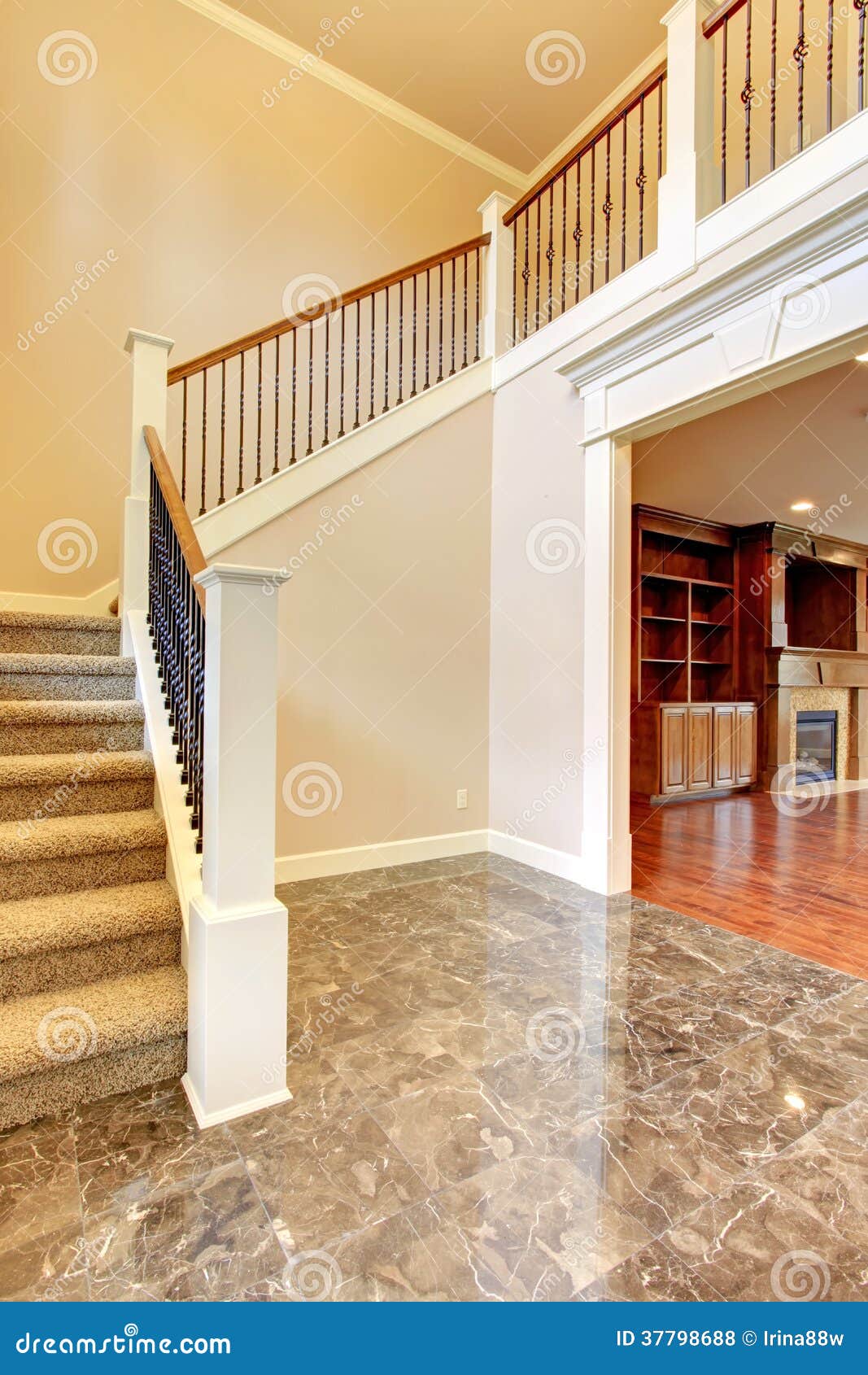 Bright Hallway with Staircase Stock Photo - Image of bright, carpet ...