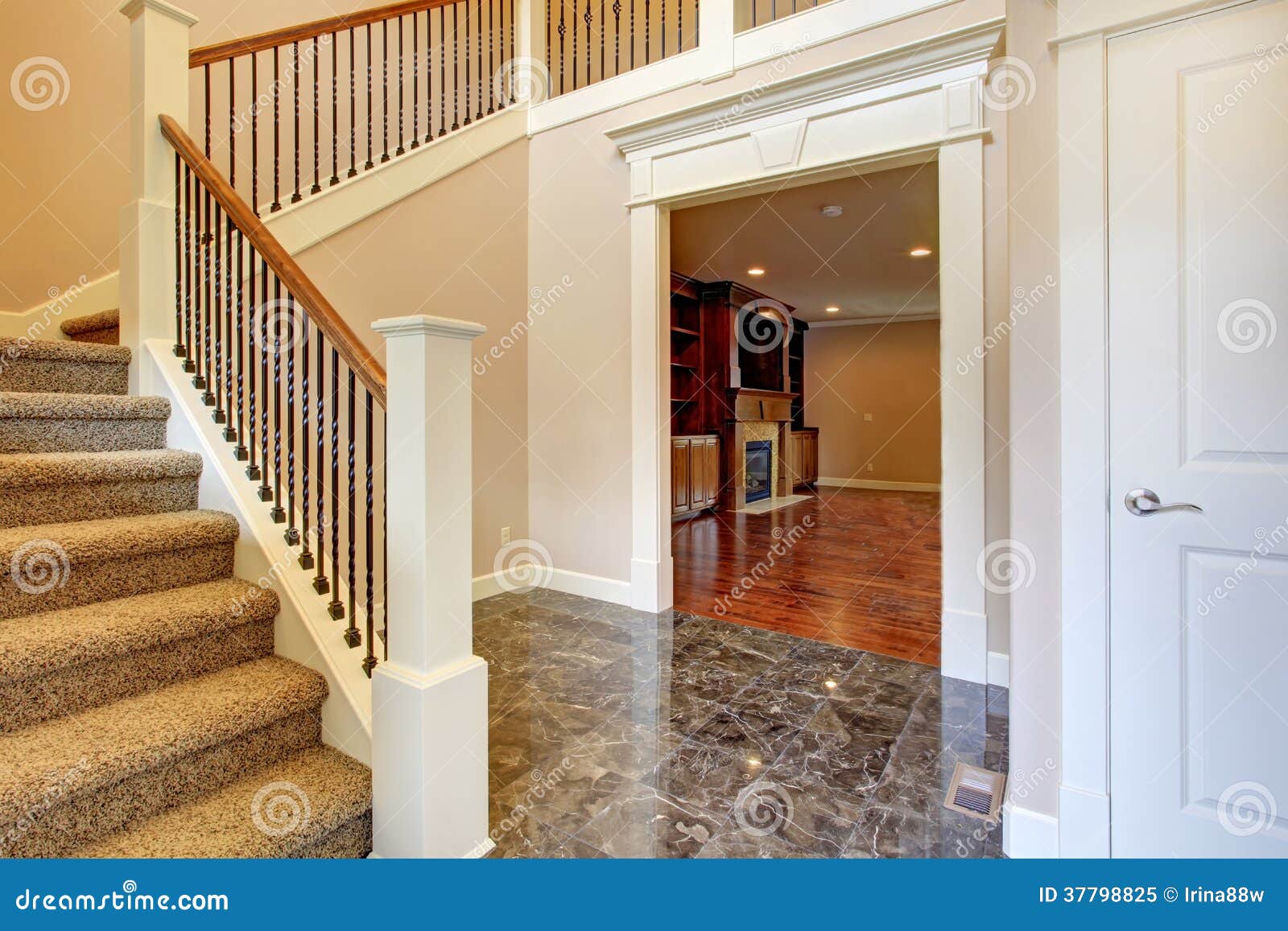 Bright Hallway with Staircase Stock Image - Image of building, hall ...