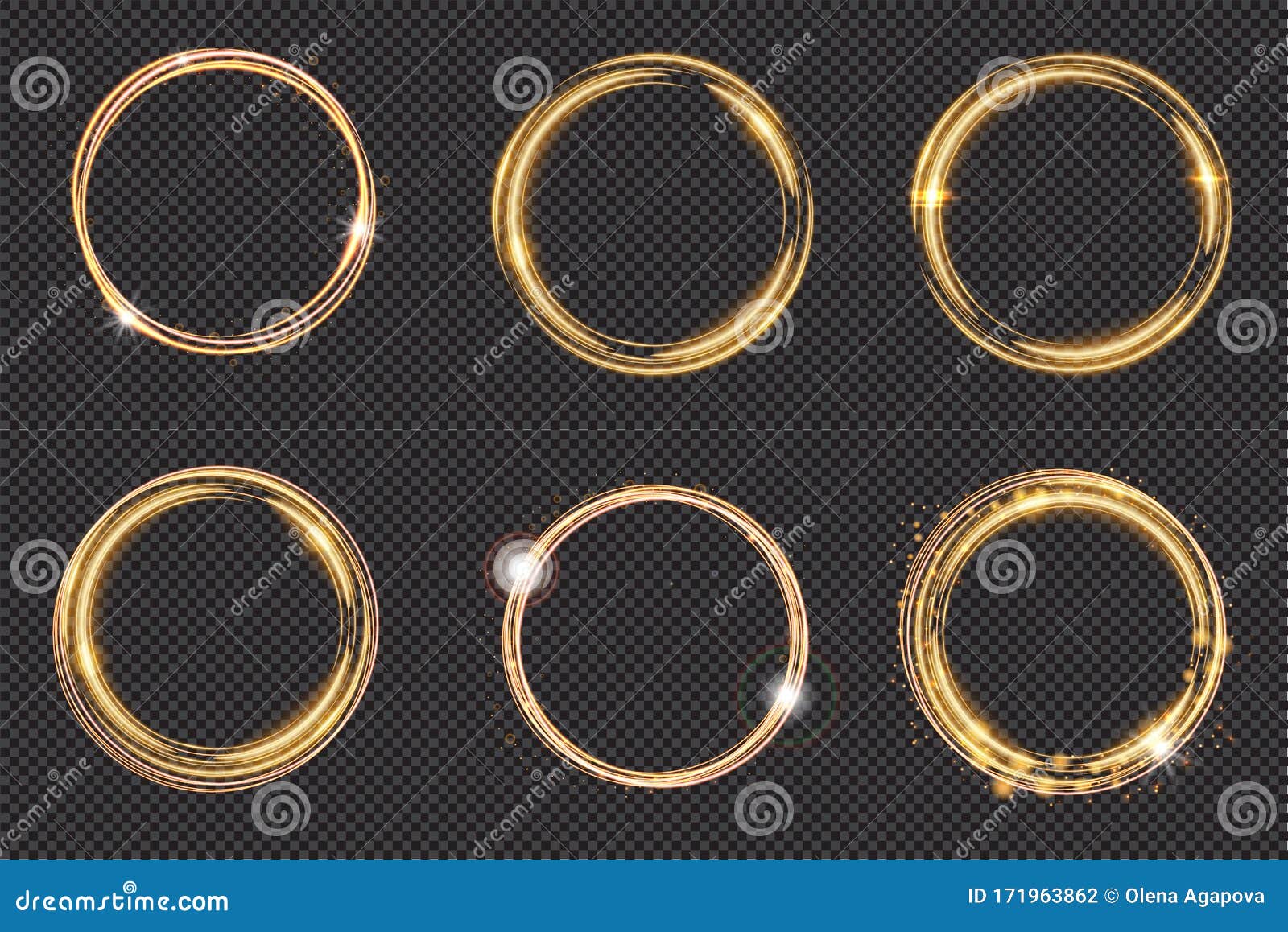 Bright Halo. Set of Abstract Glowing Circles. Light Optical Effect Halo ...