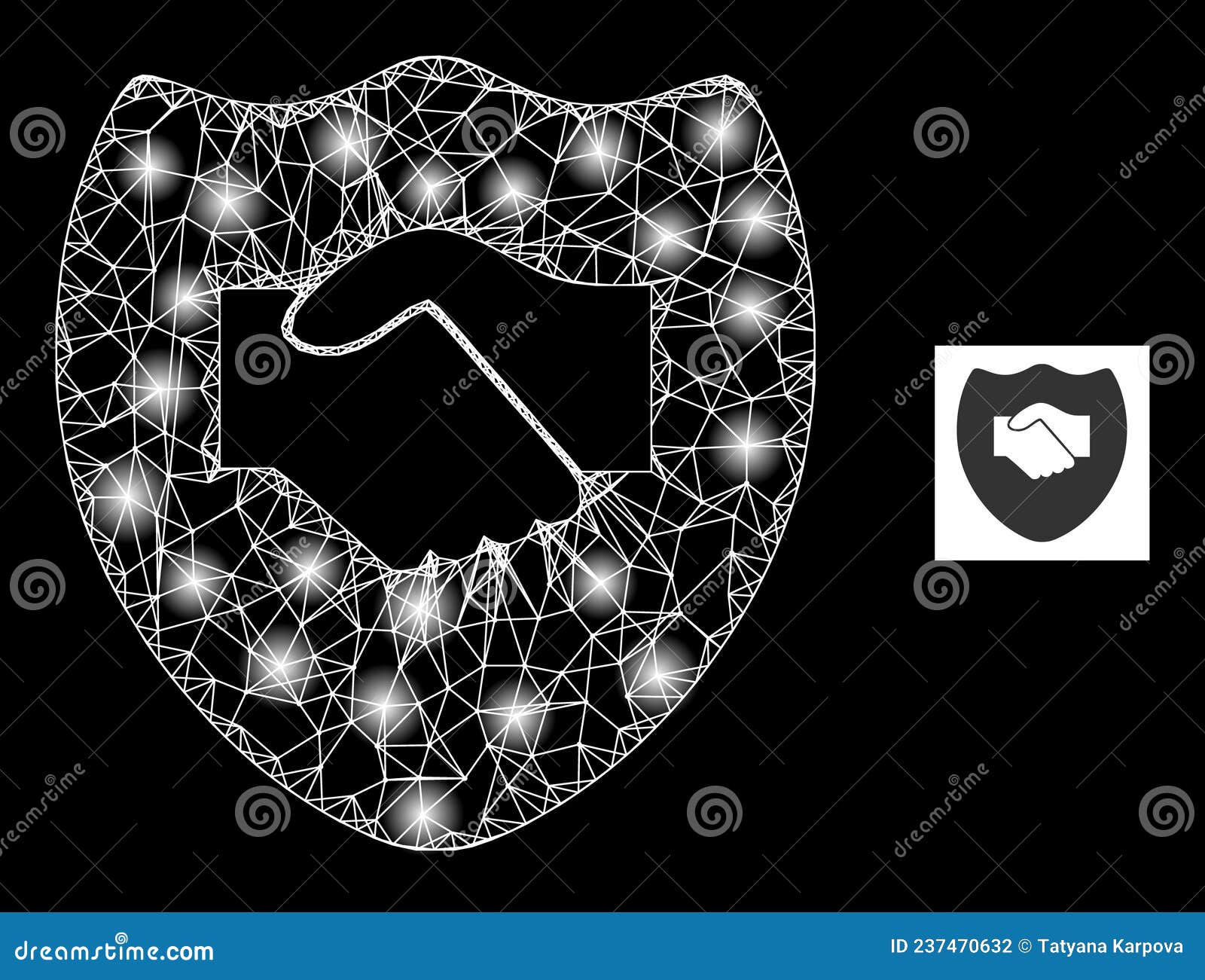 Bright Hatched Handshake Shield Mesh Icon with Light Spots Stock Vector ...