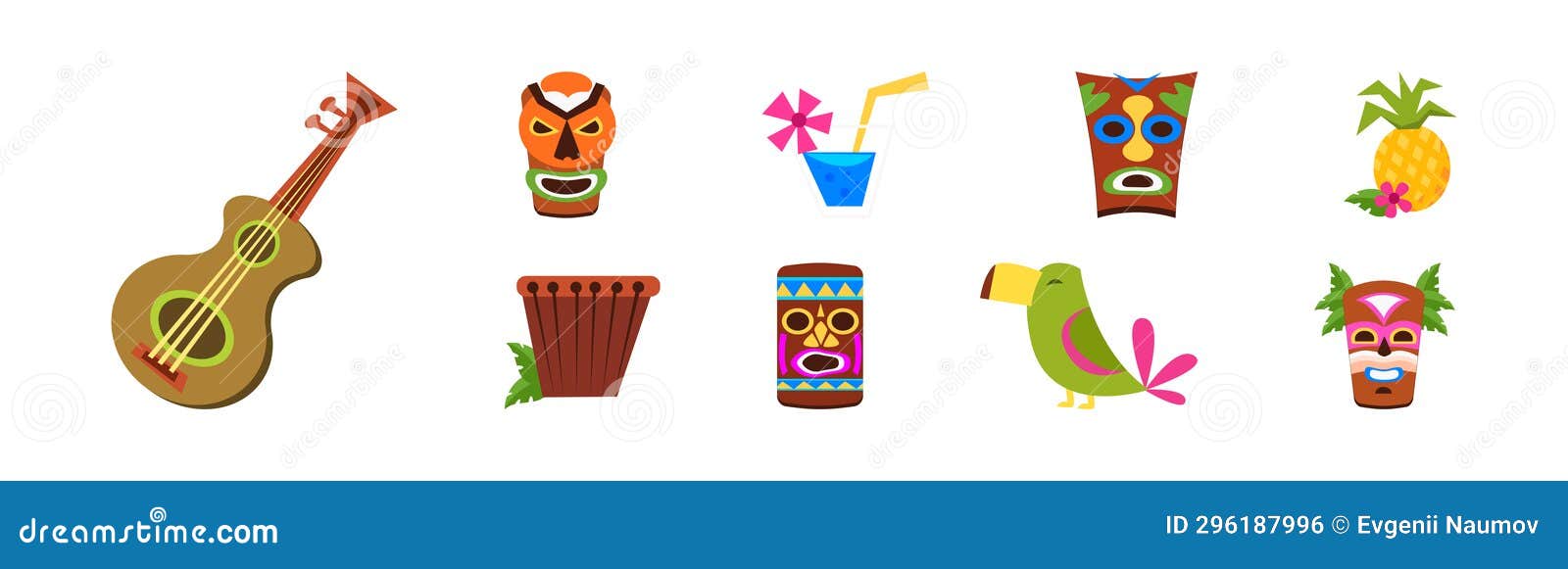 Bright Hawaiian Tropical Objects and Symbols Vector Set Stock ...