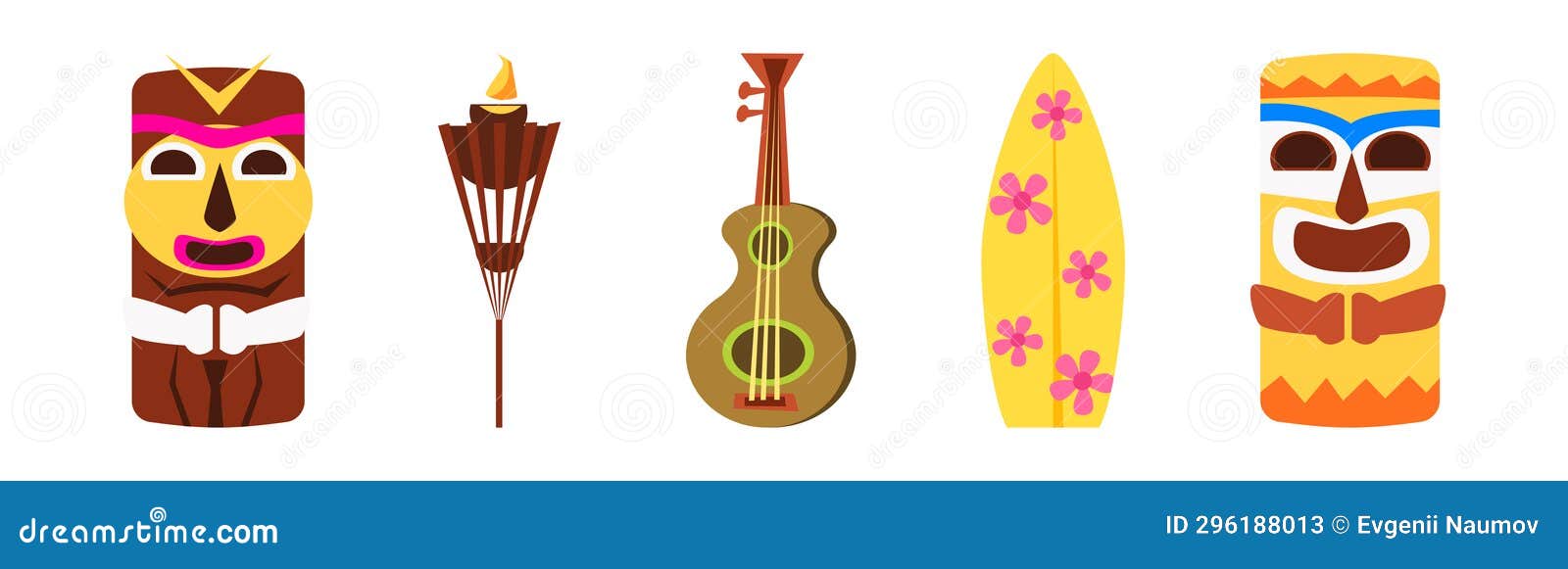 Bright Hawaiian Tropical Objects and Symbols Vector Set Stock ...