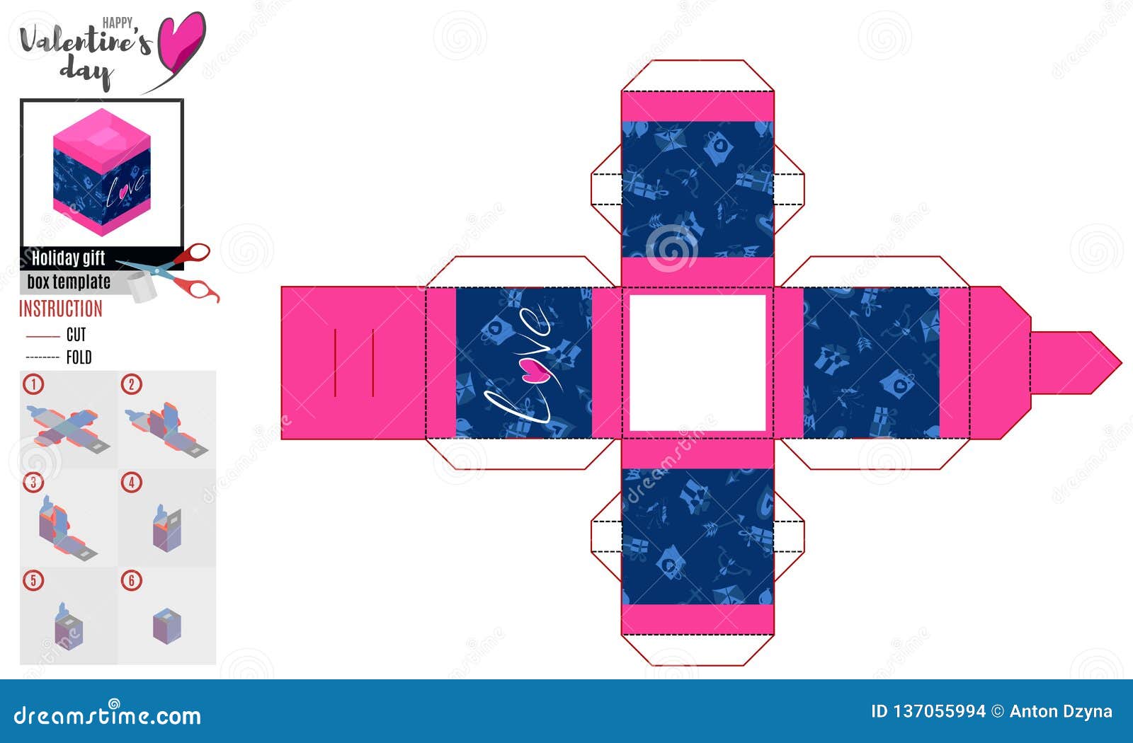 Bright Heart Love Box Template Stock Illustration - Illustration of ...