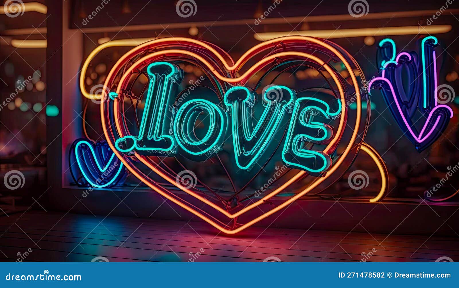 Bright Heart-shaped Neon Sign with Love Word Stock Illustration ...