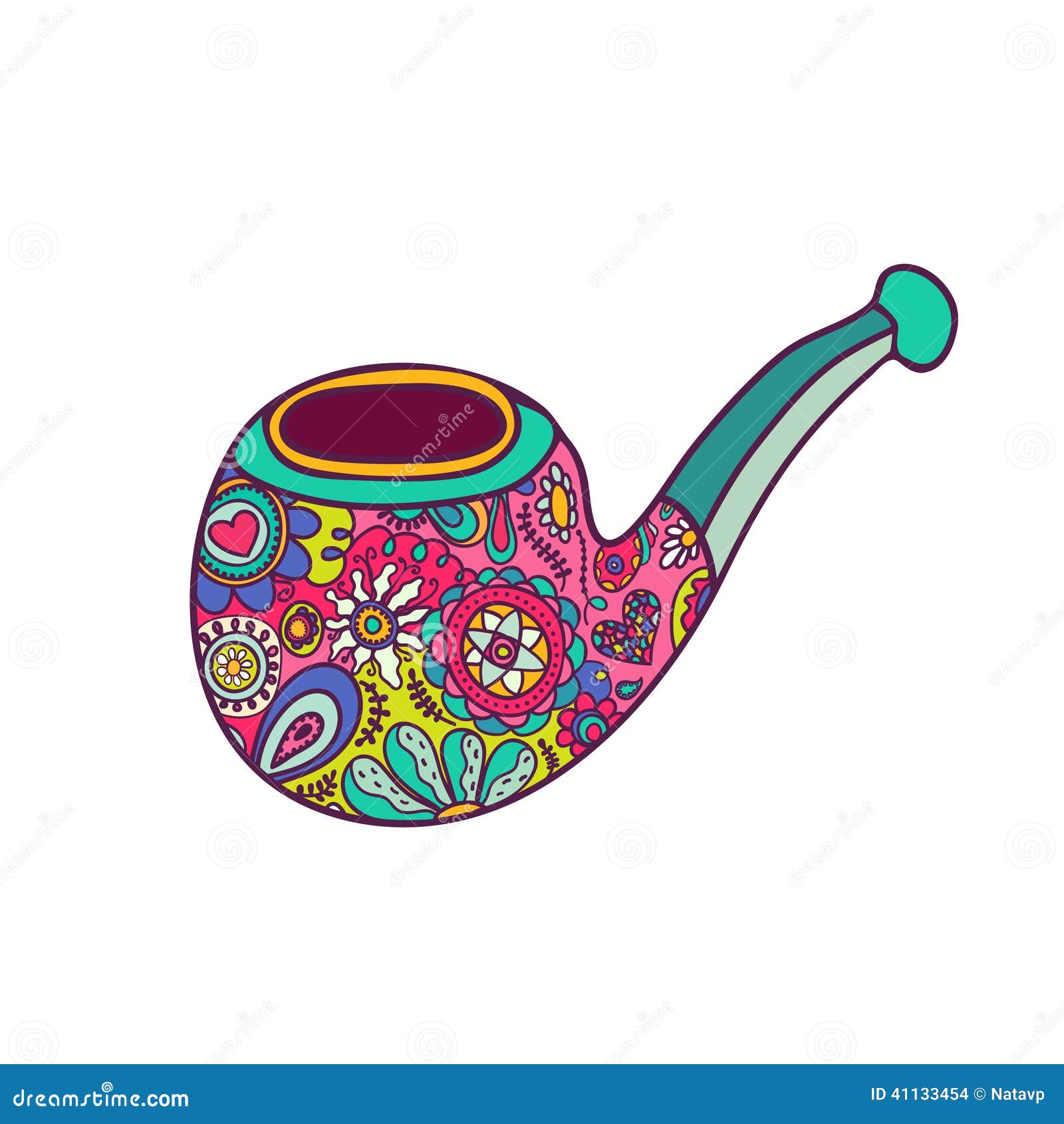 Bright Hipster Smoking Pipe Painted with Patterns. Hand Drawn Fashion Illustration Stock Vector ...
