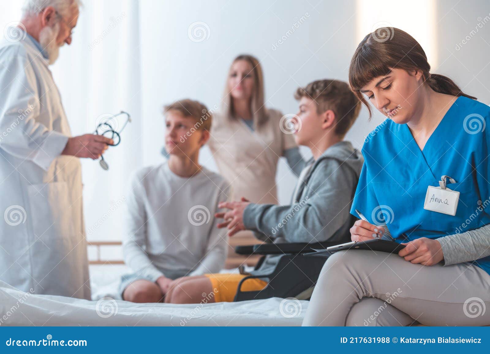 Hospital Room with Helpful Doctors and Ill Patient Stock Photo - Image ...