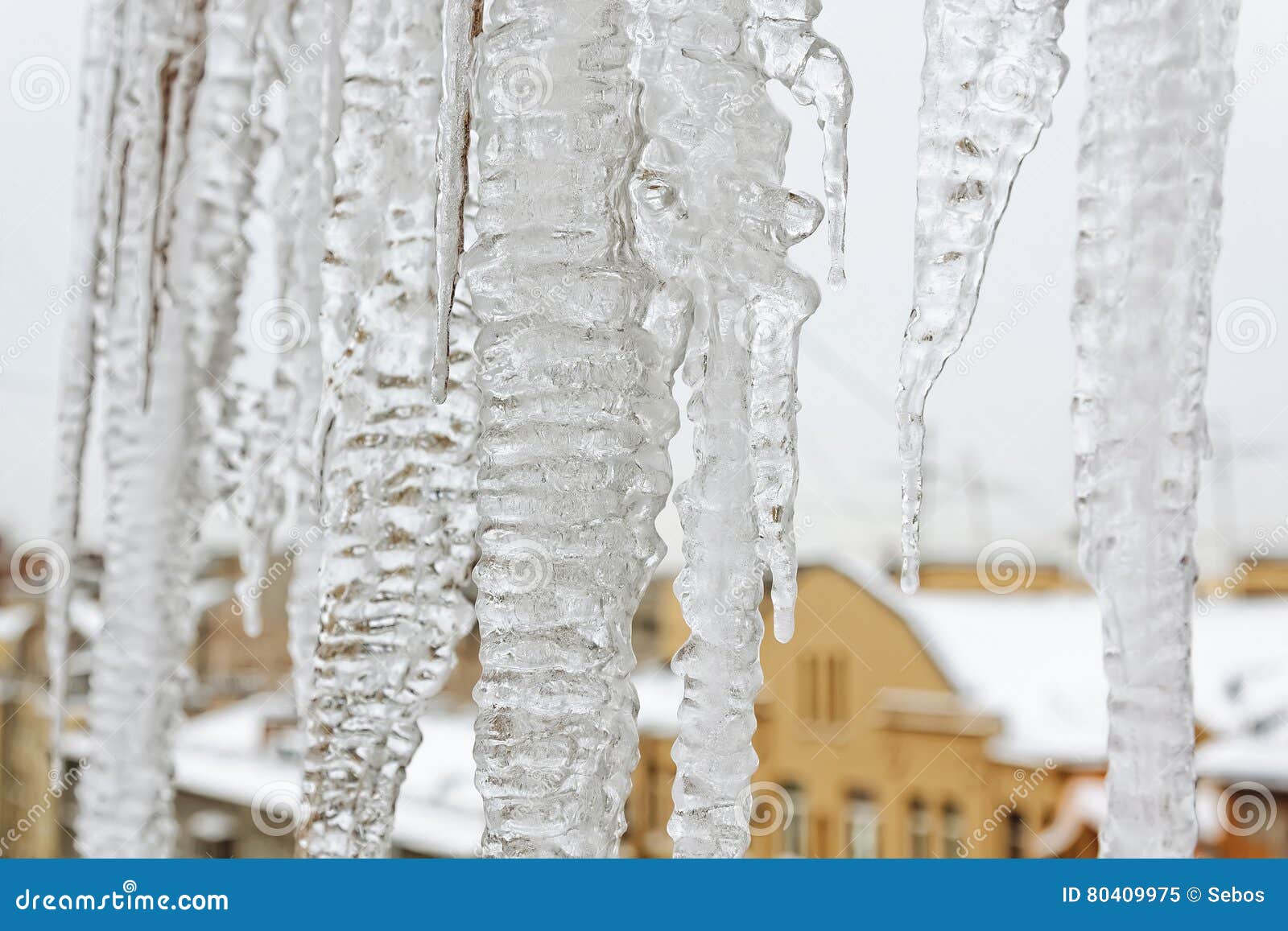 Bright Icicles Which are Hanging Down from a Roof. Ice Texture Stock ...