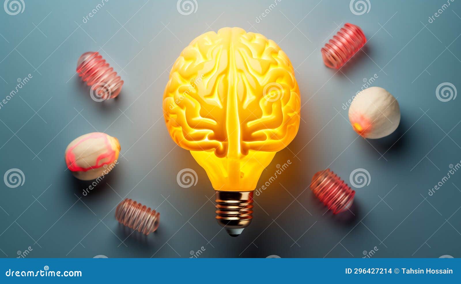 Bright Idea Brain with Lightbulb Inspiration Innovation Solution Once ...