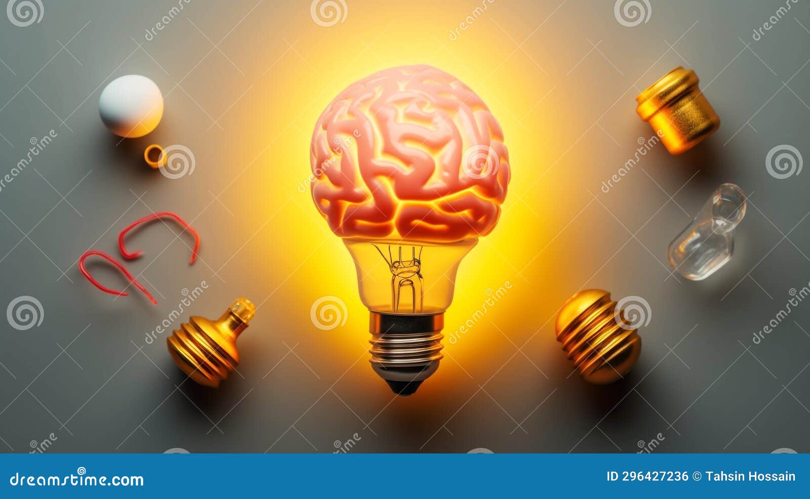 Bright Idea Brain with Lightbulb Inspiration Innovation Solution Once ...